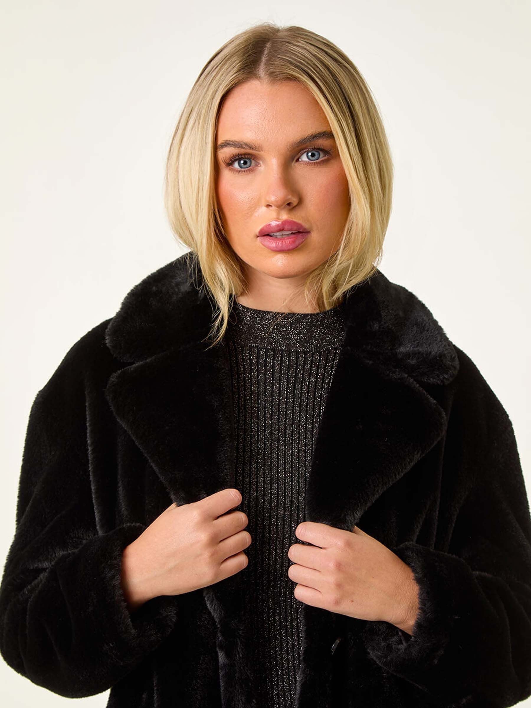 Buy Roman Black Petite Longline Faux Fur Coat from the Next UK online shop