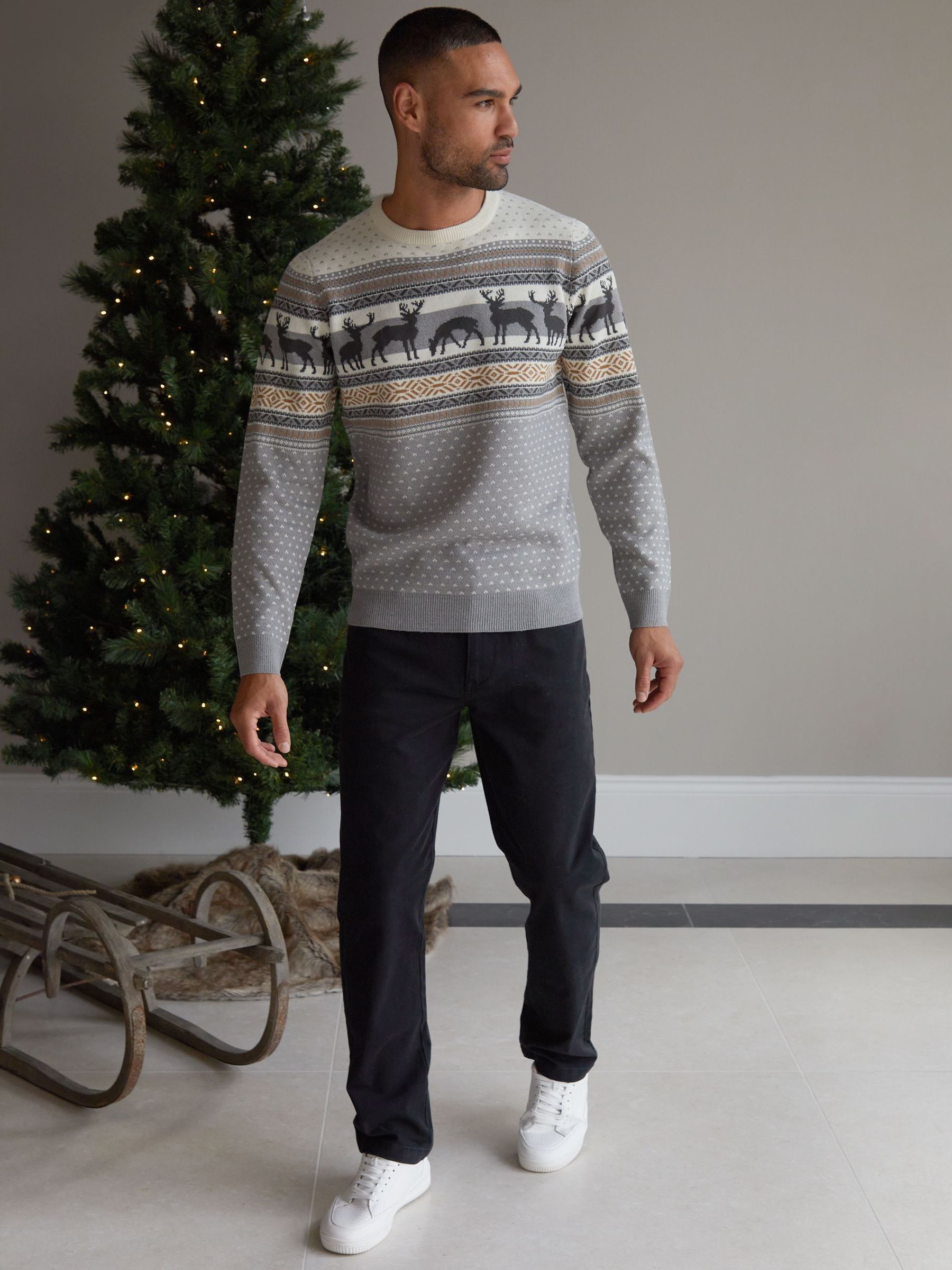Buy Threadbare Grey Crew Neck Fairisle Pattern Christmas Jumper from ...