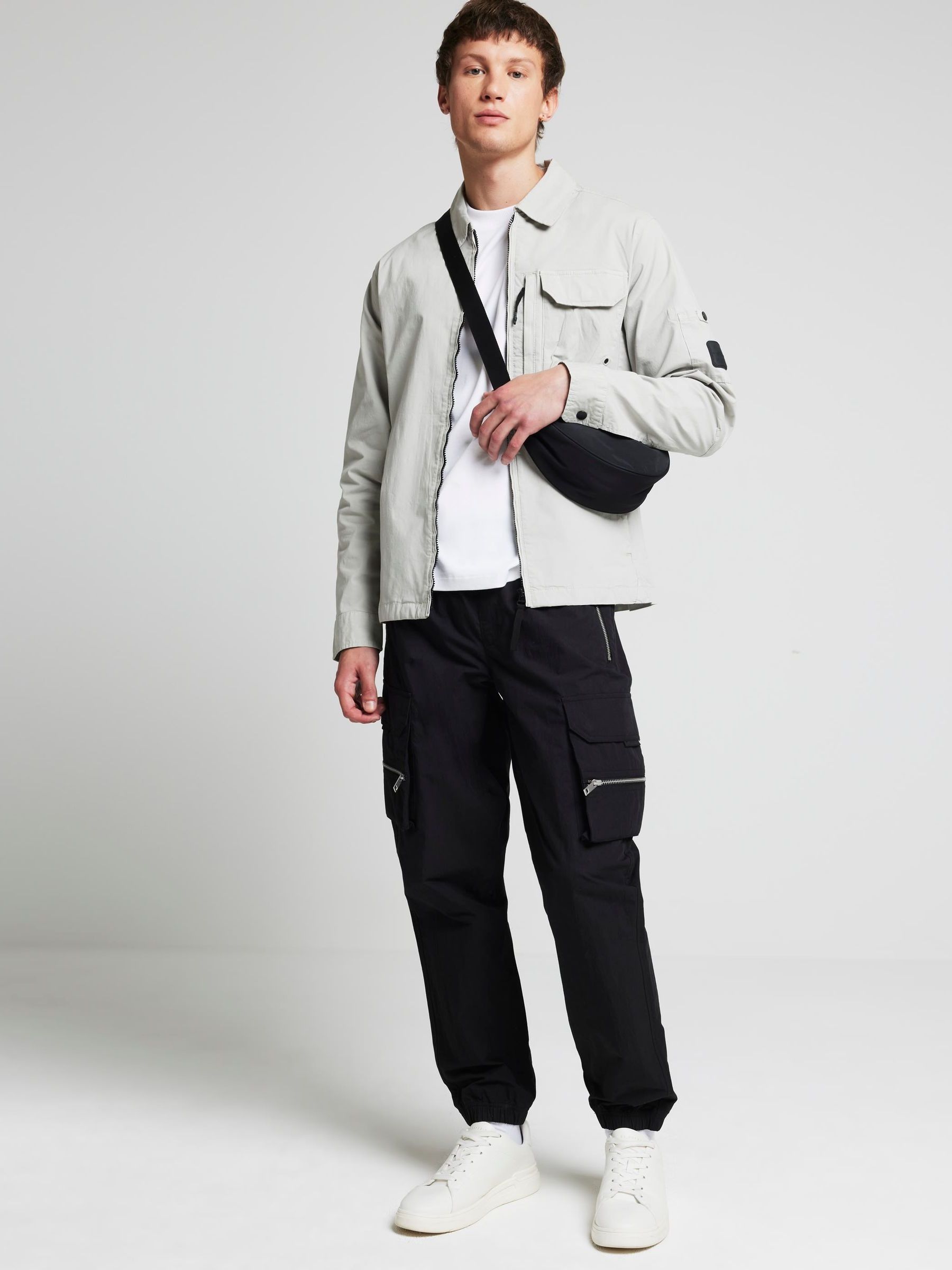 Buy River Island Grey Regular Fit Utility Zip Up Shacket from the Next ...
