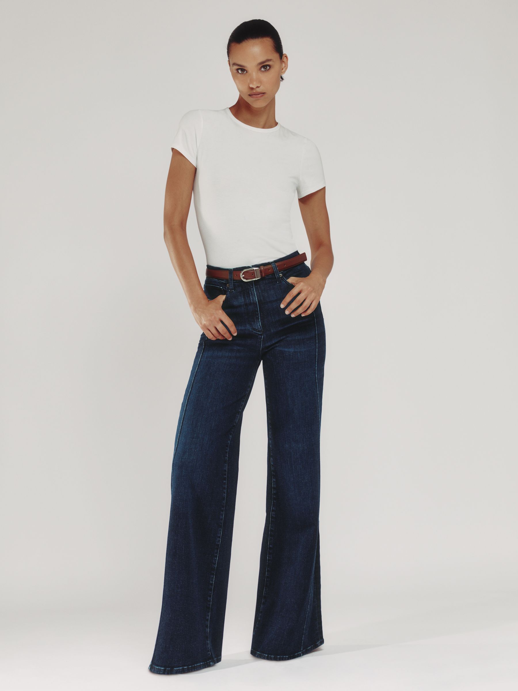Buy Reiss Dark Blue Heather Stretch-Cotton Wide-Leg Jeans from Next Ireland