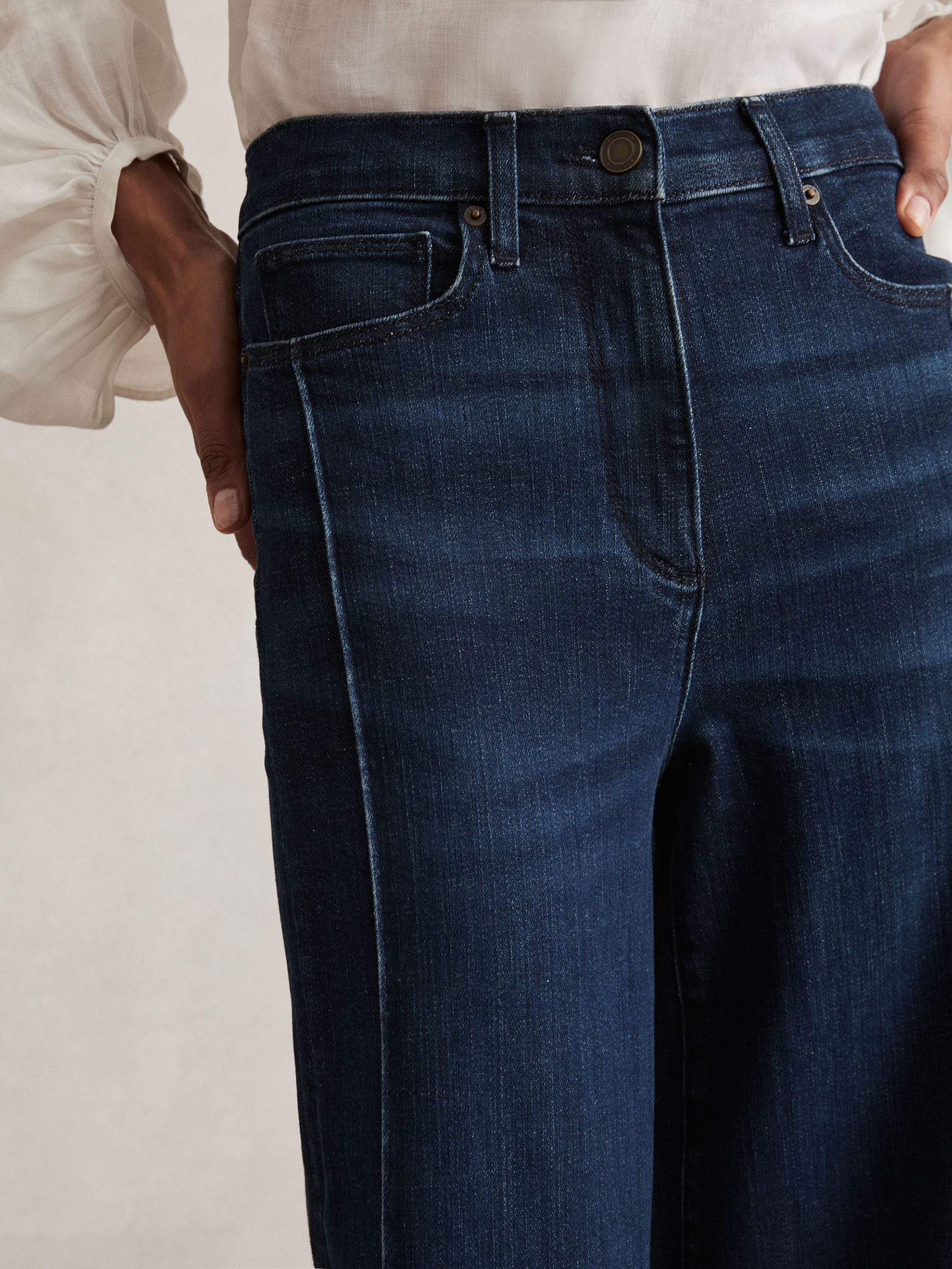 Buy Reiss Dark Blue Heather Stretch-Cotton Wide-Leg Jeans from the Next ...