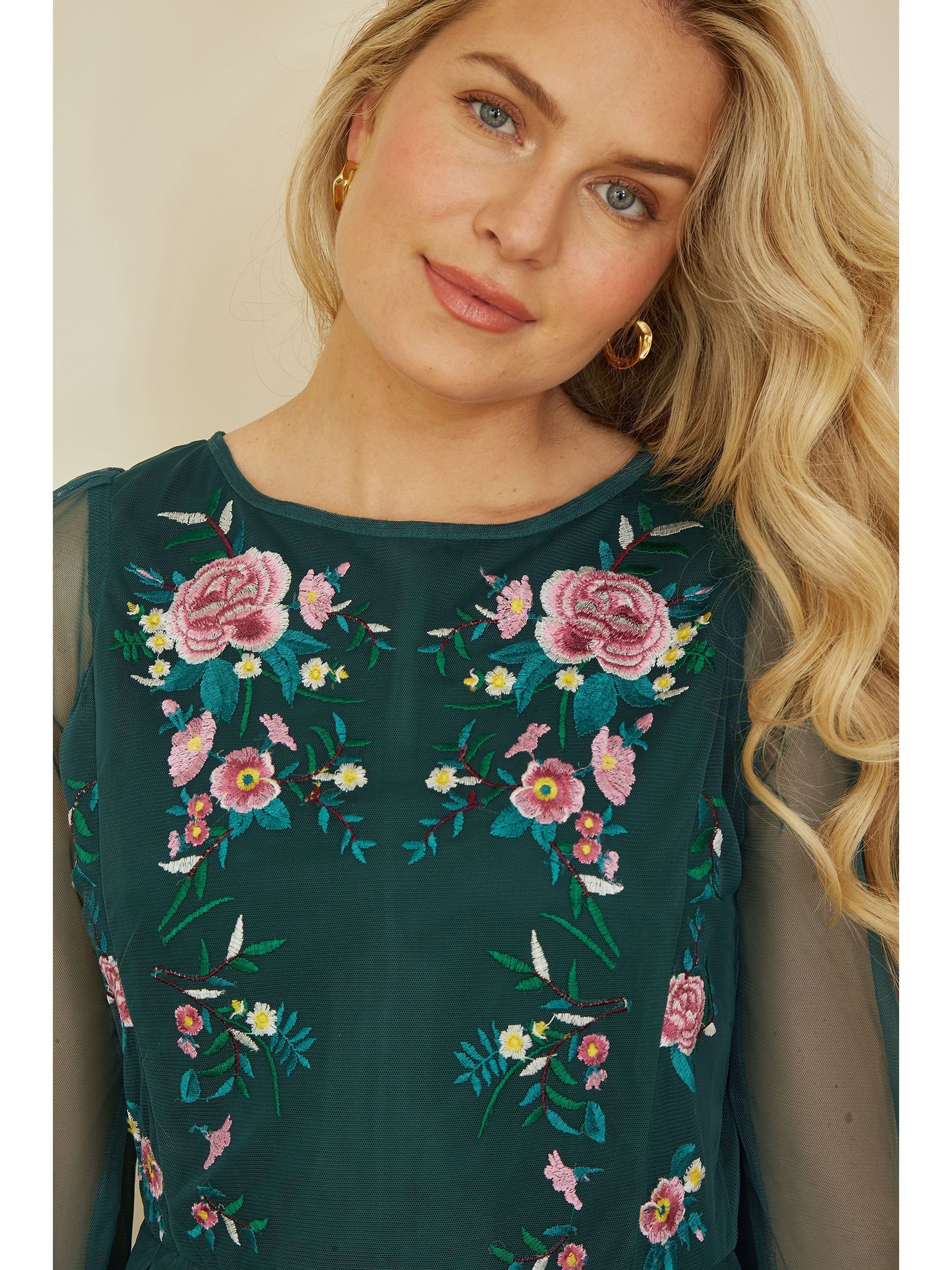 Buy Yumi Green Embroidered Long Mesh Sleeve Prom Skater Buy Yumi Green Embroidered Long Mesh Sleeve Prom Skater