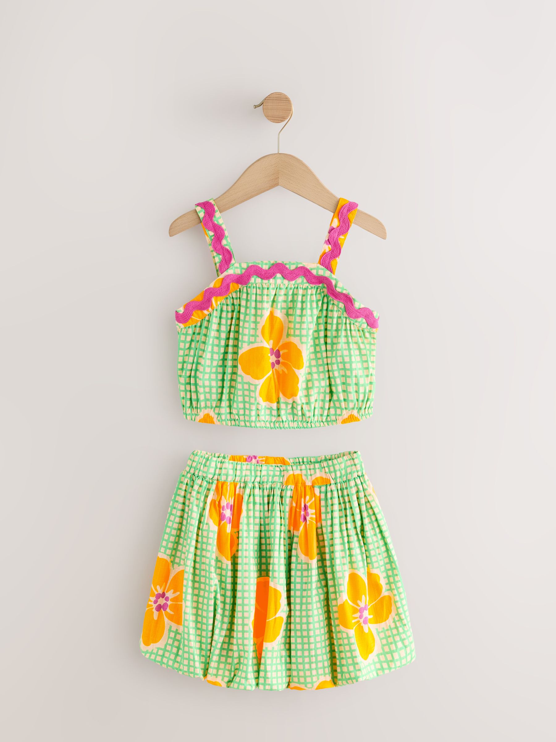 Buy Green Check 100% Cotton Ric Rac Trim Top and Skirt Set (3-16yrs ...