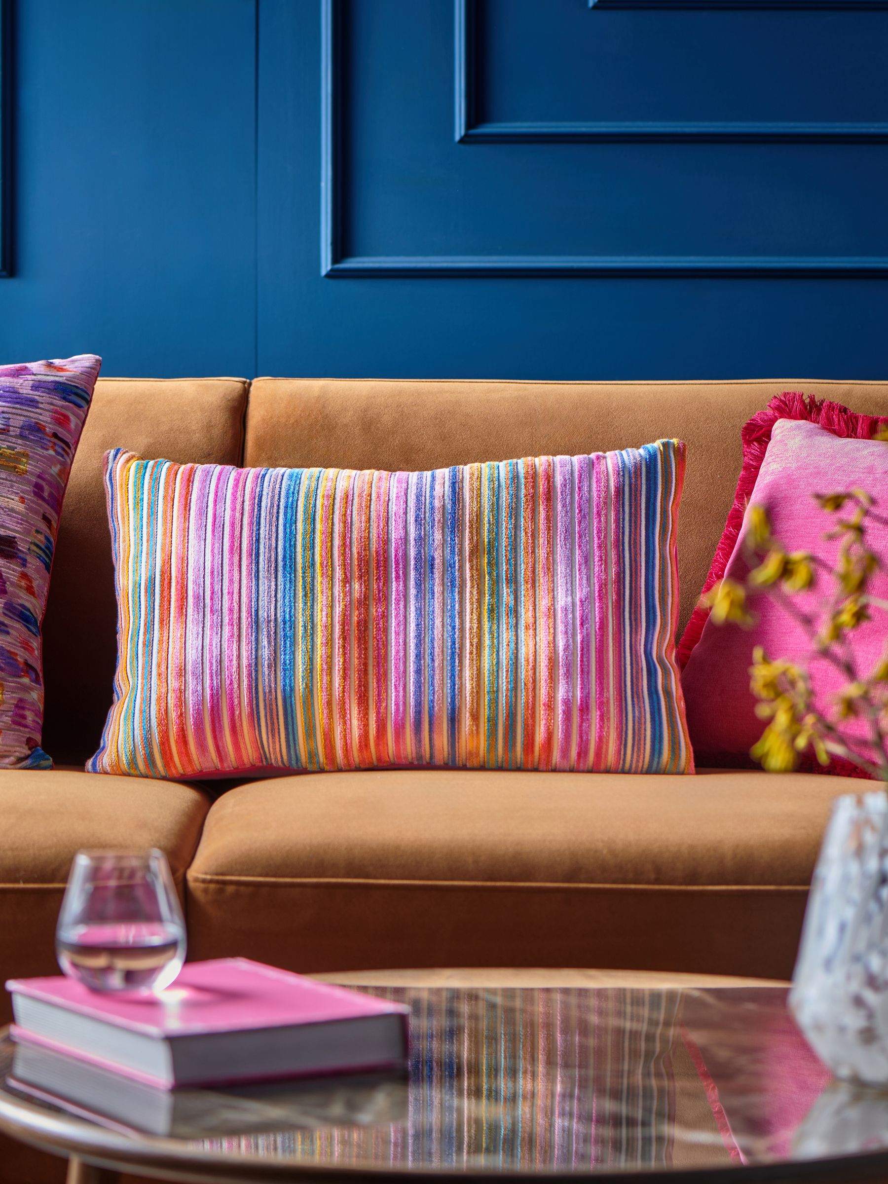 Buy Bright 40 x 59cm Cut Velvet Stripe Cushion from the Next UK online shop