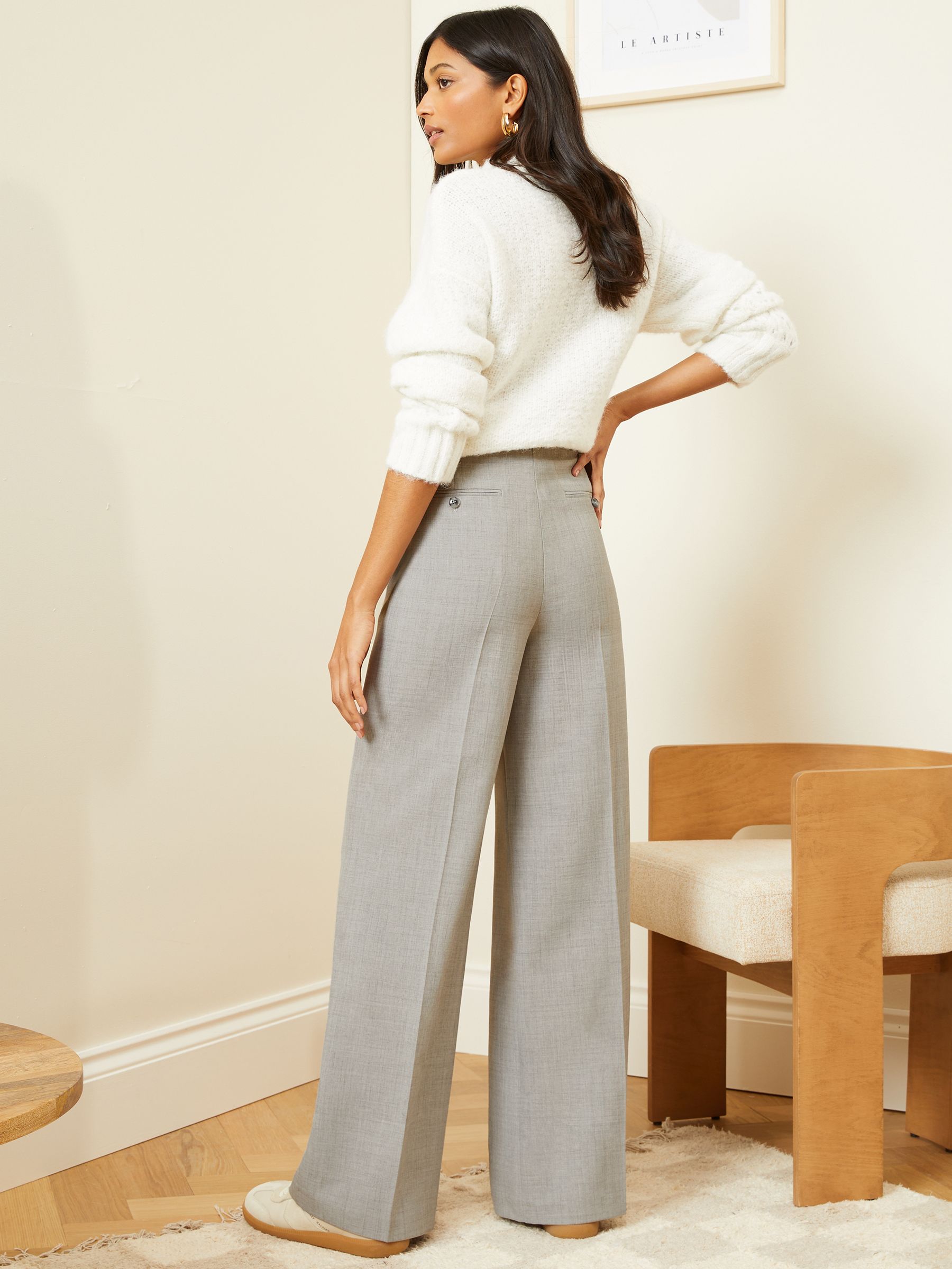 Buy Love & Roses Grey Petite High Waist Wide Leg Tailored Trousers from ...