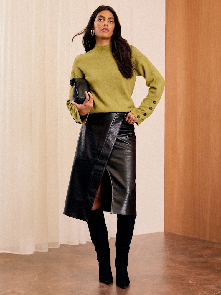 Buy Love & Roses Green Premium With Wool High Neck Jumper from Next ...