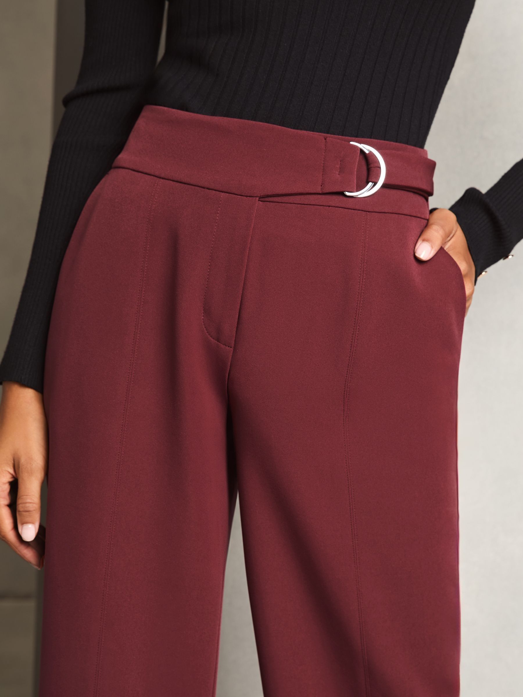 Buy Lipsy Burgundy Red Petite Wide Leg D Ring Trousers from the Next UK ...