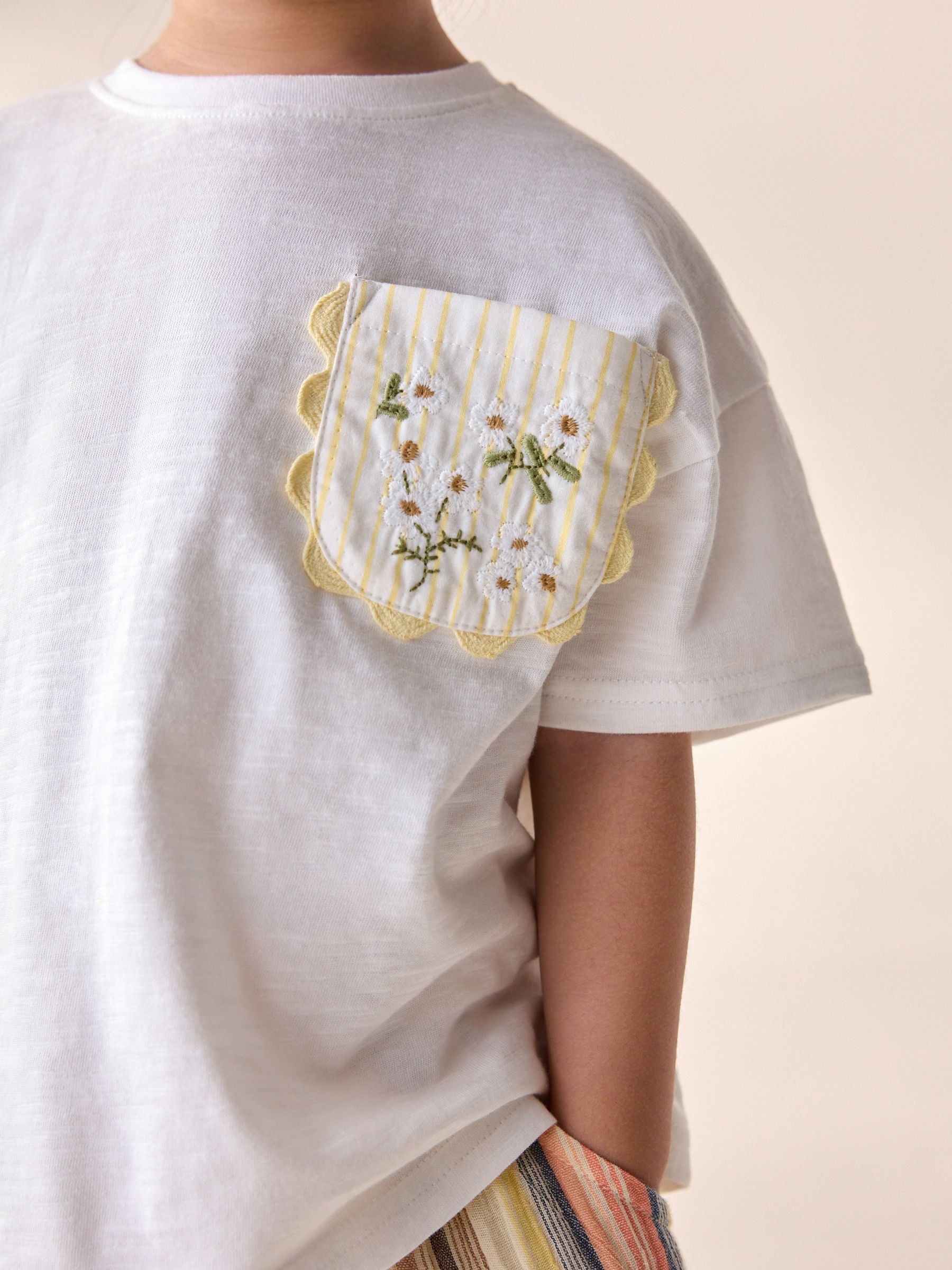 Buy White 100% Cotton Short Sleeve Embroidered Pocket T-Shirt (3mths ...