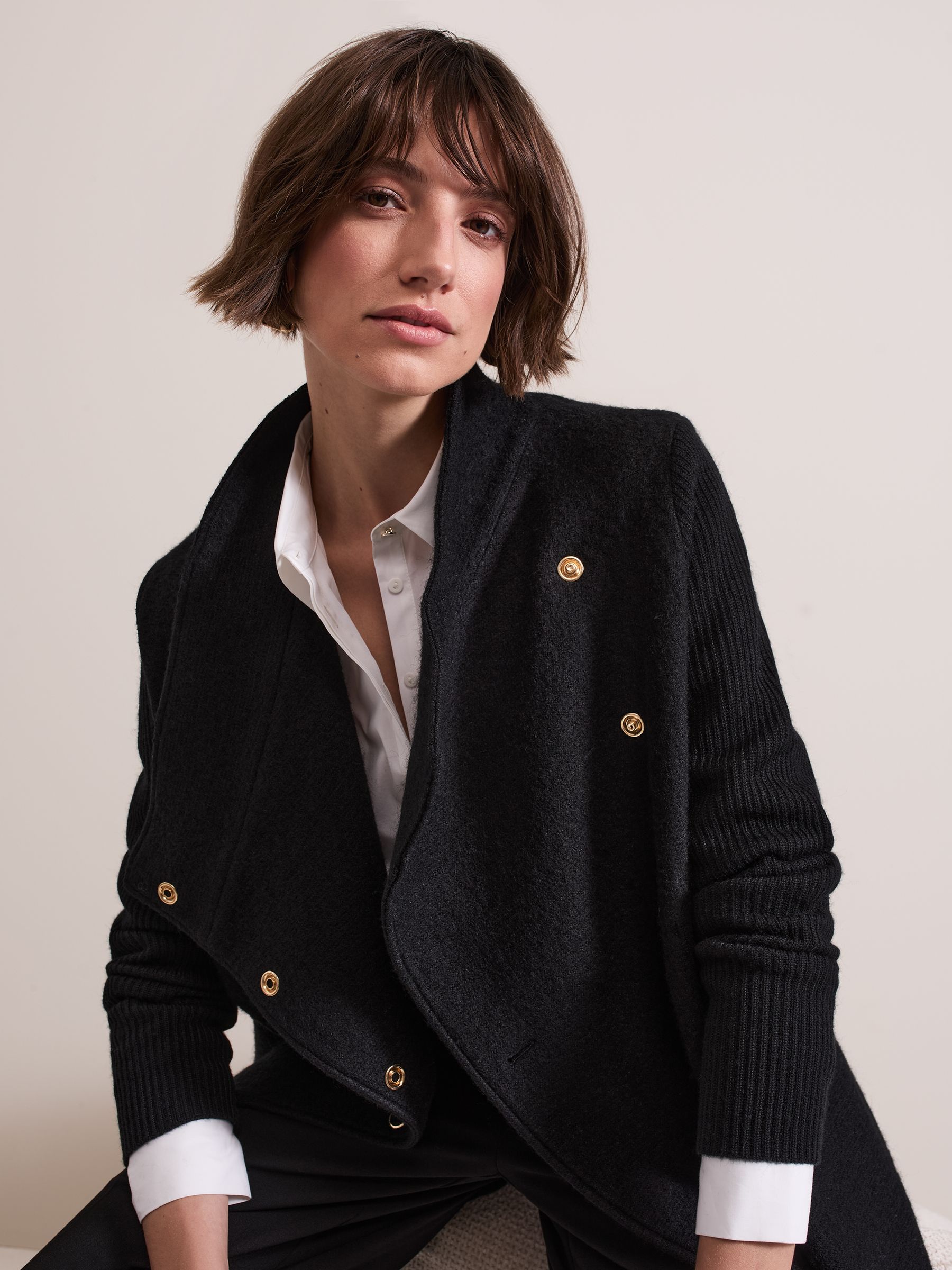 Buy Phase Eight Black Lea Popper Knit Coat from the Next UK online shop