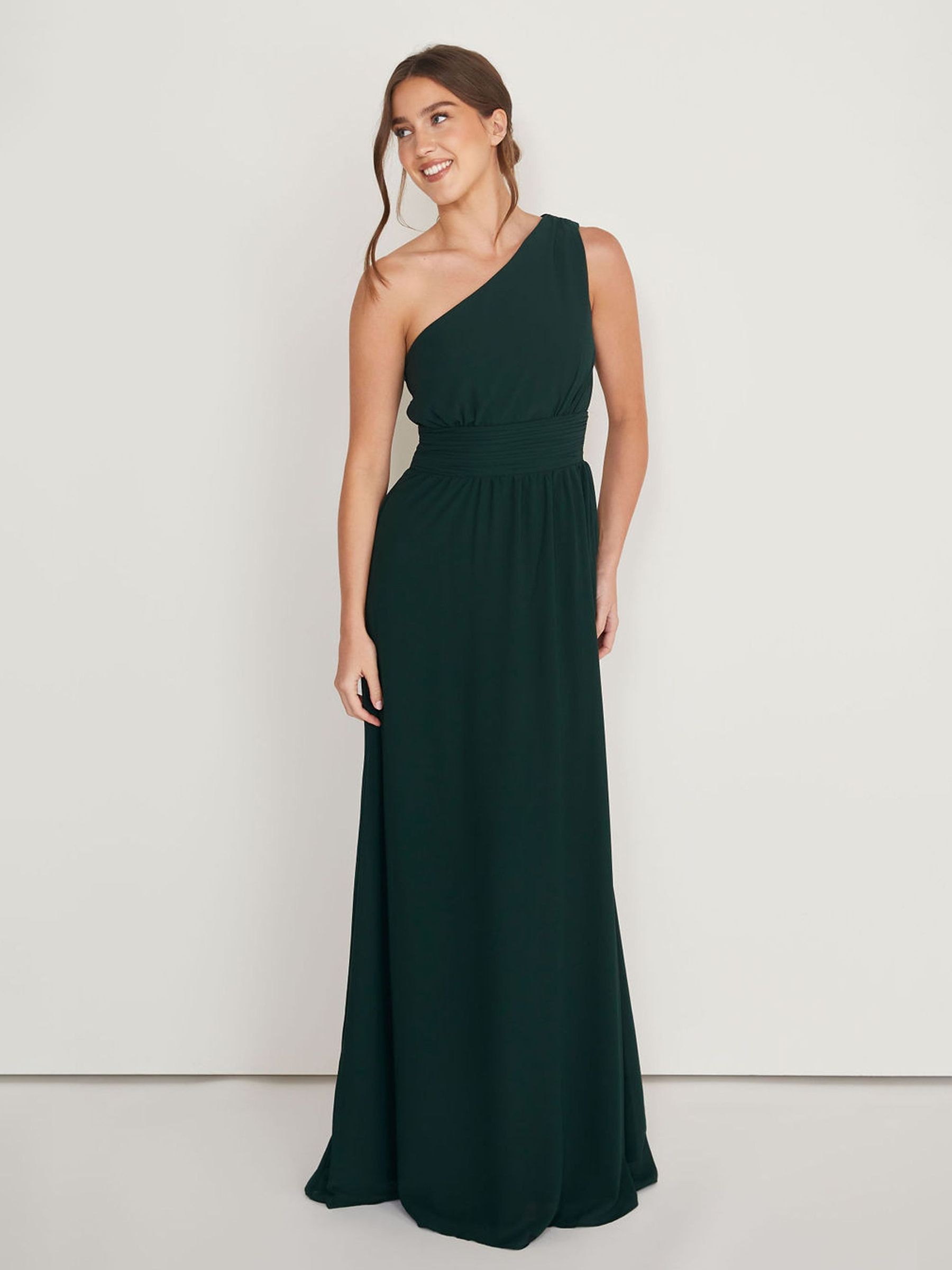 Buy Six Stories Green One Shoulder Pleated Waist Chiffon Bridesmaid ...