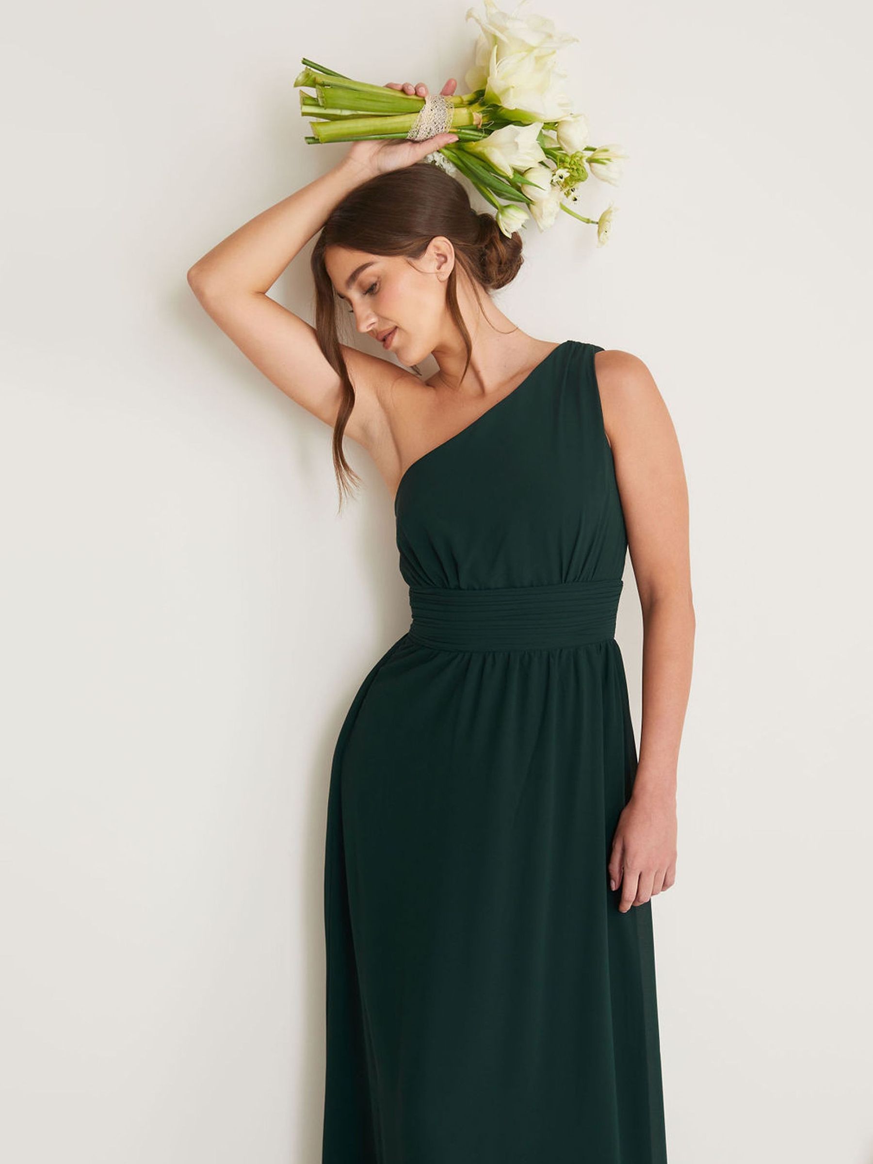 Buy Six Stories Green One Shoulder Pleated Waist Chiffon Bridesmaid ...