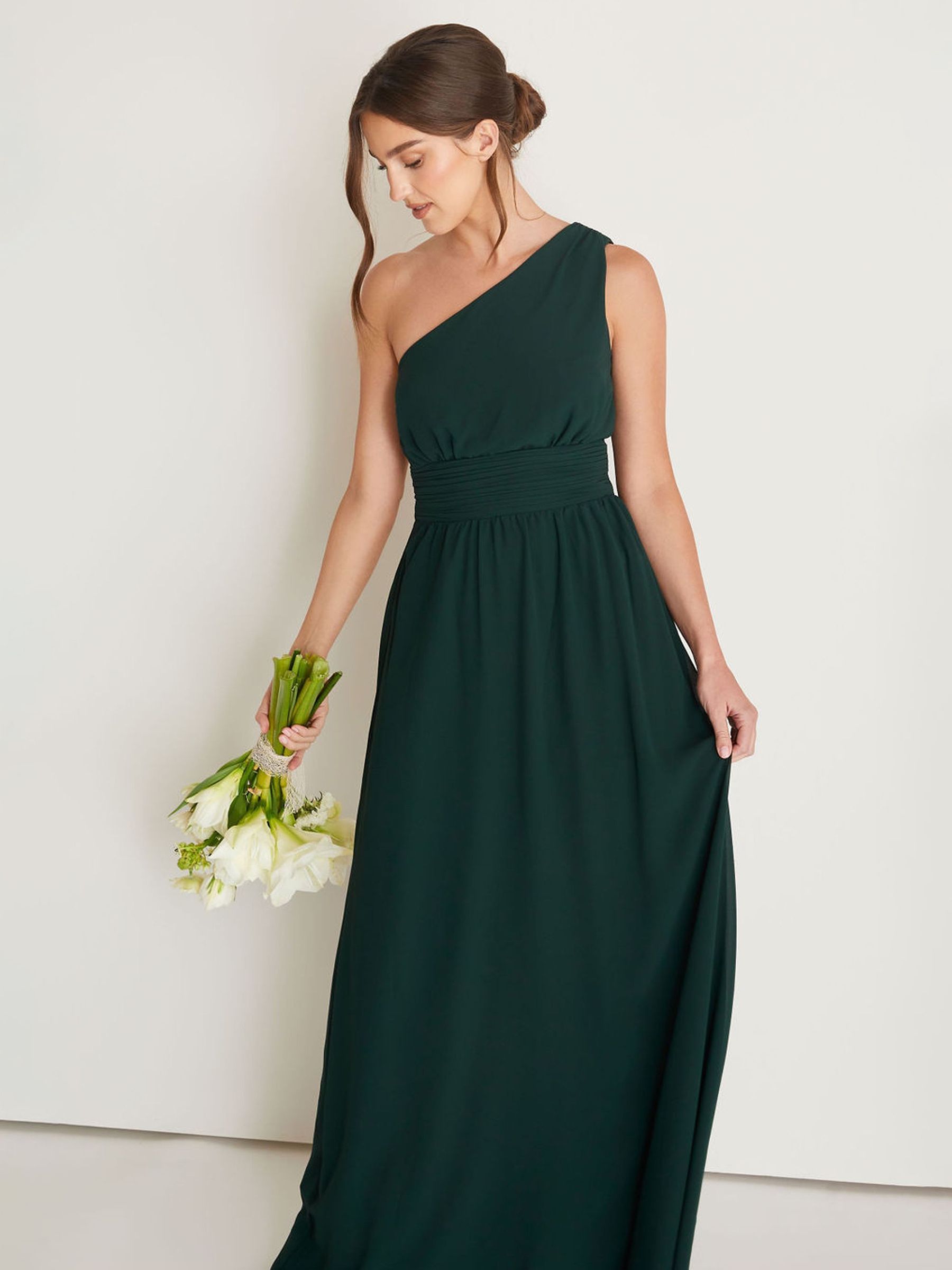 Buy Six Stories Green One Shoulder Pleated Waist Chiffon Bridesmaid ...