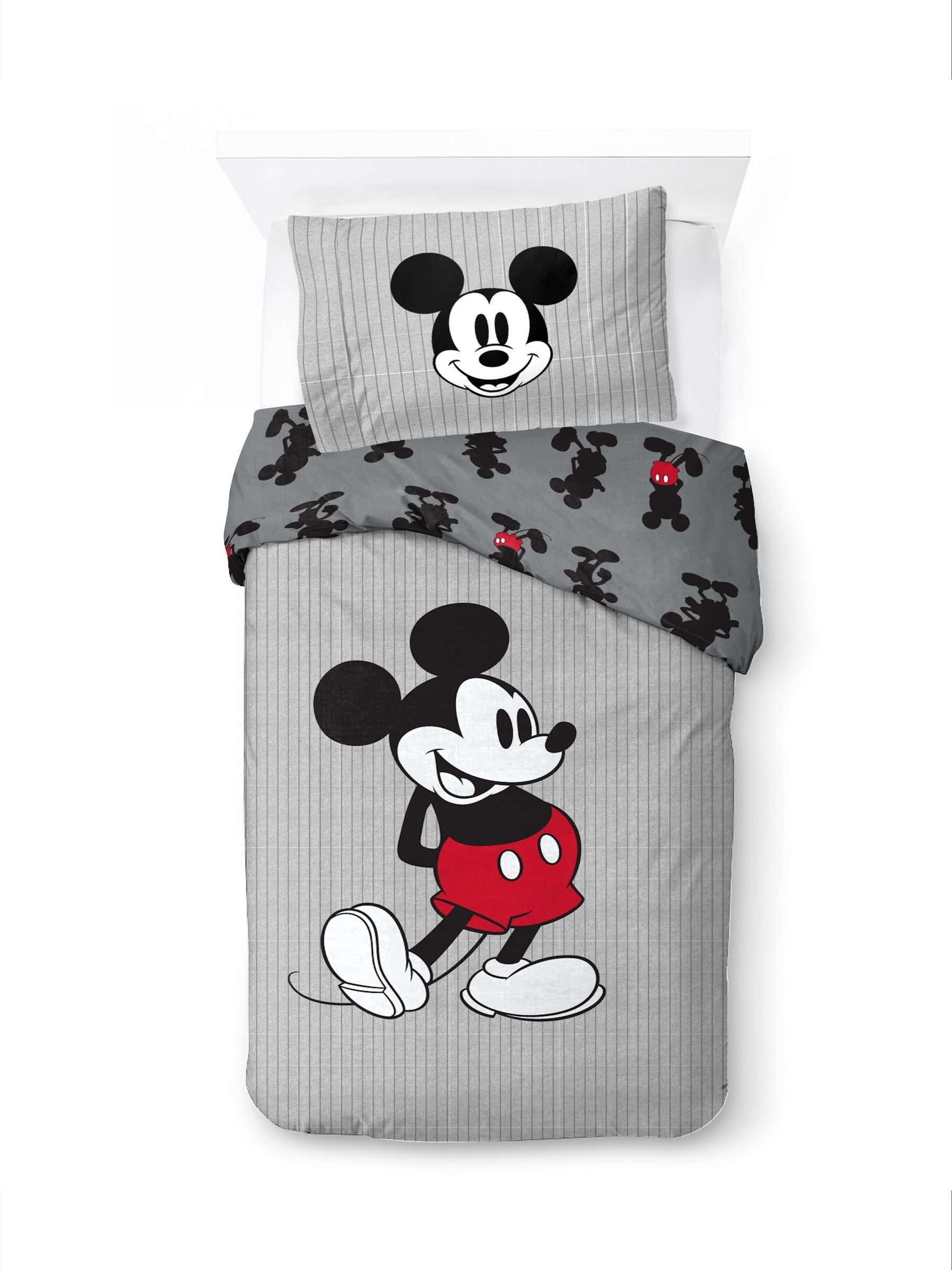 Buy Disney Grey Mickey Mouse Stripes Duvet Cover and Pillowcase Set ...