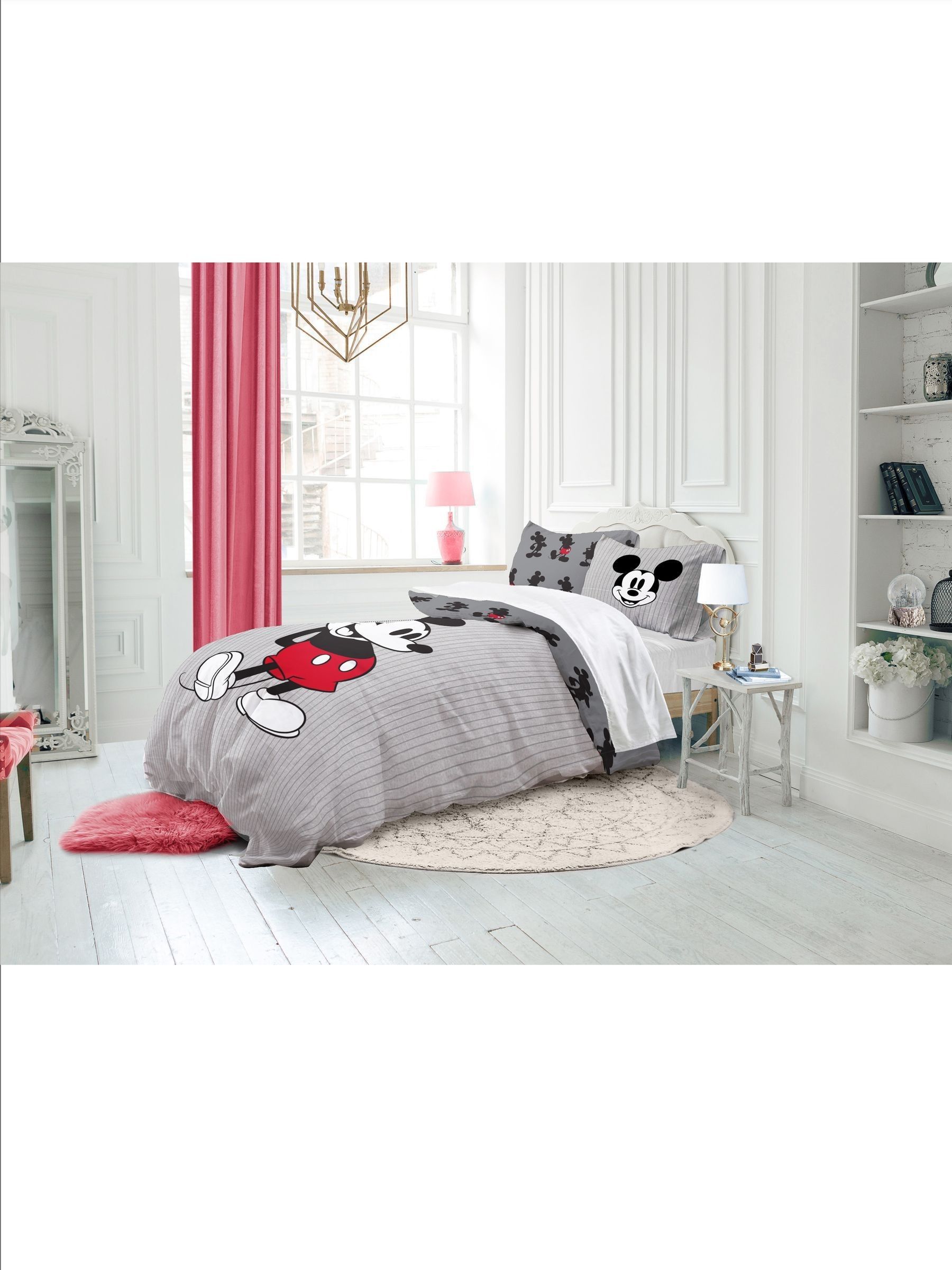 Buy Disney Grey Mickey Mouse Stripes Duvet Cover and Pillowcase Set ...