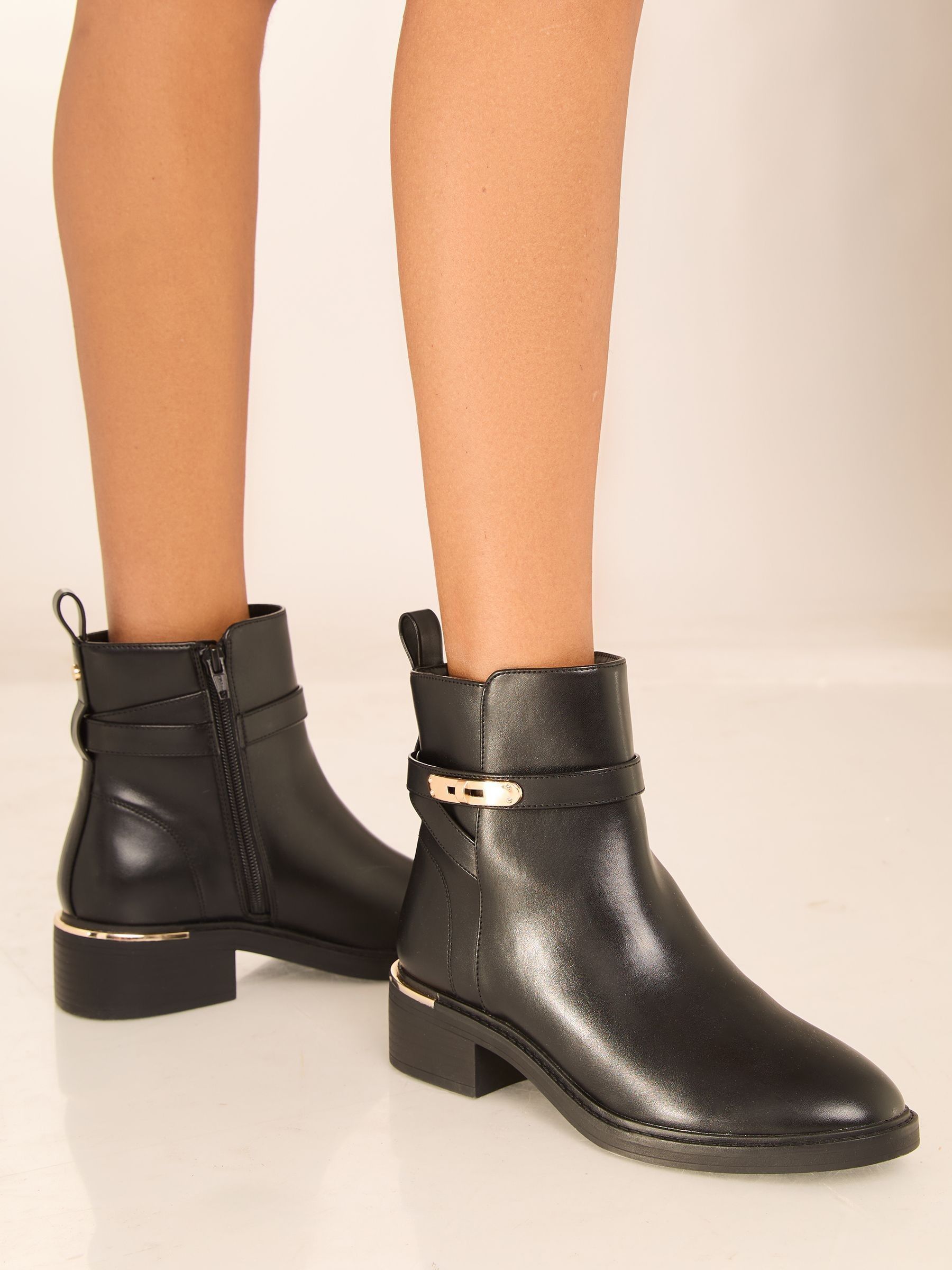 Buy Lipsy Black Wide Fit Block Heel Faux Leather Lock Strap Ankle Boots ...