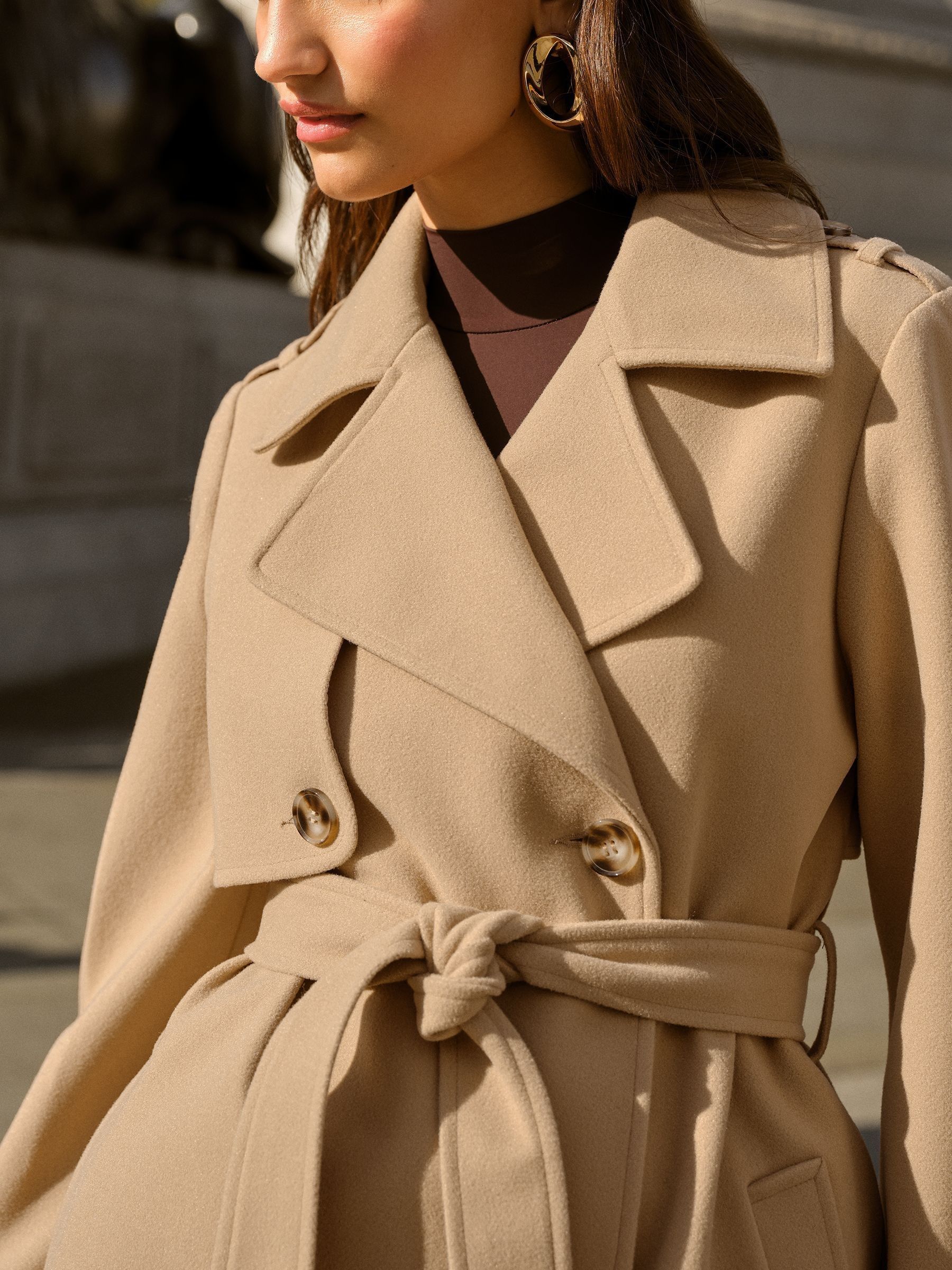 Buy Friends Like These Camel Brown Mid Length Belted Trench Coat from ...