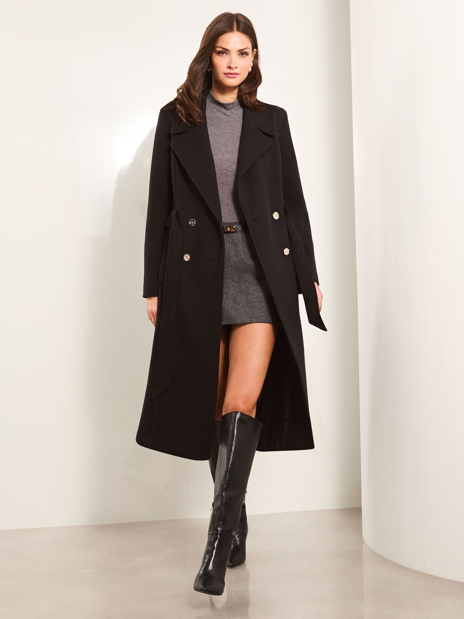 Buy Lipsy Black Double Breasted Long Line Belted Coat from the Next UK ...