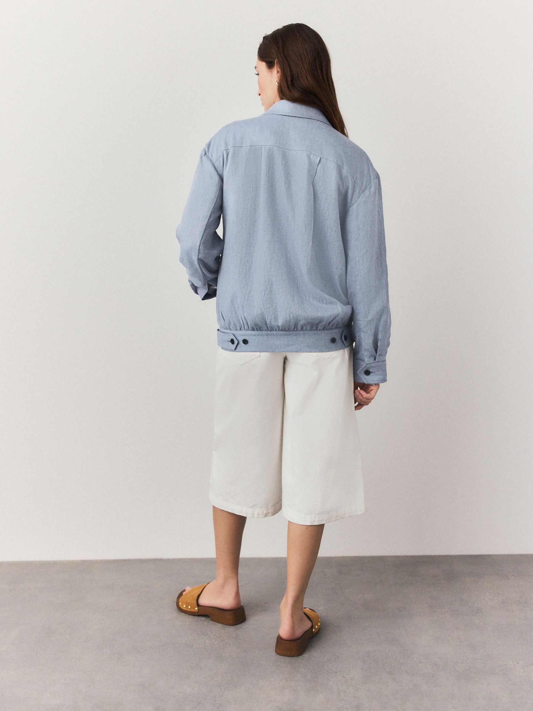 Buy Blue Linen Rich Zip Through Bomber Jacket from the Next UK online shop