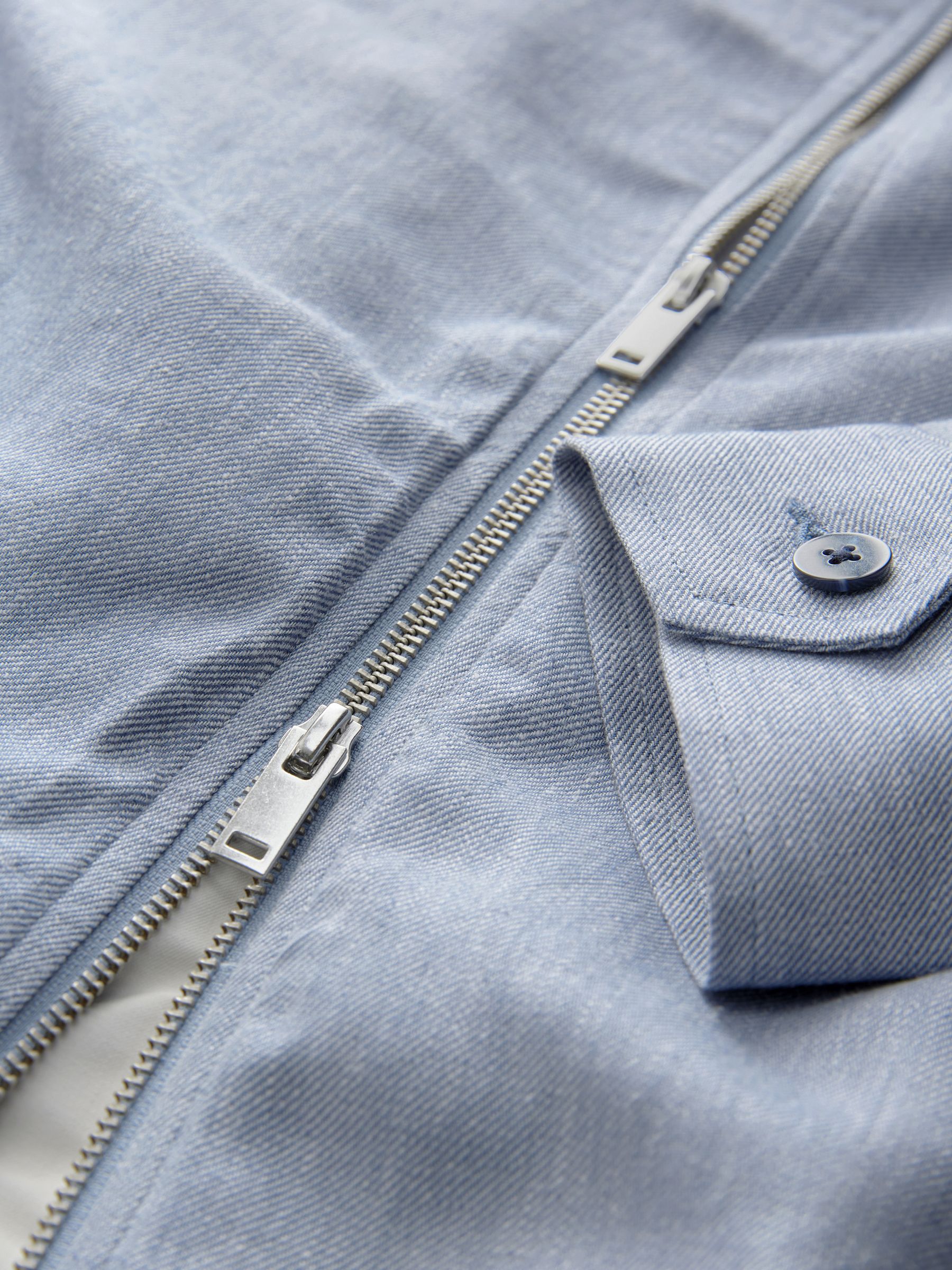 Buy Blue Linen Rich Zip Through Bomber Jacket from the Next UK online shop