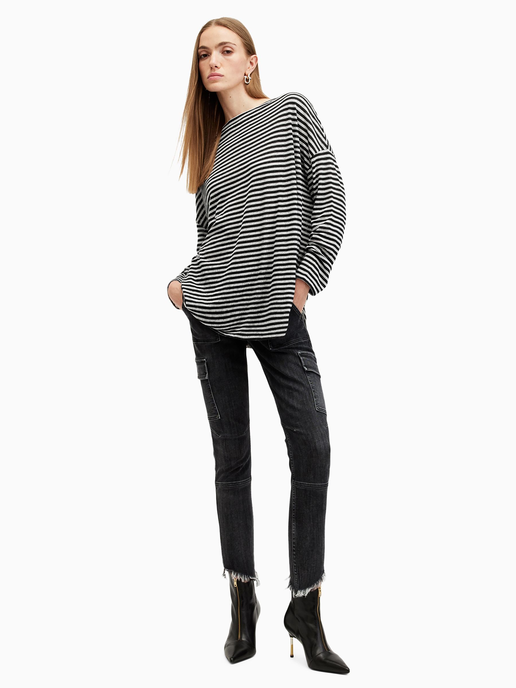 Buy AllSaints Black/White Rita Black Relaxed Fit Snake Print Slash Neck ...