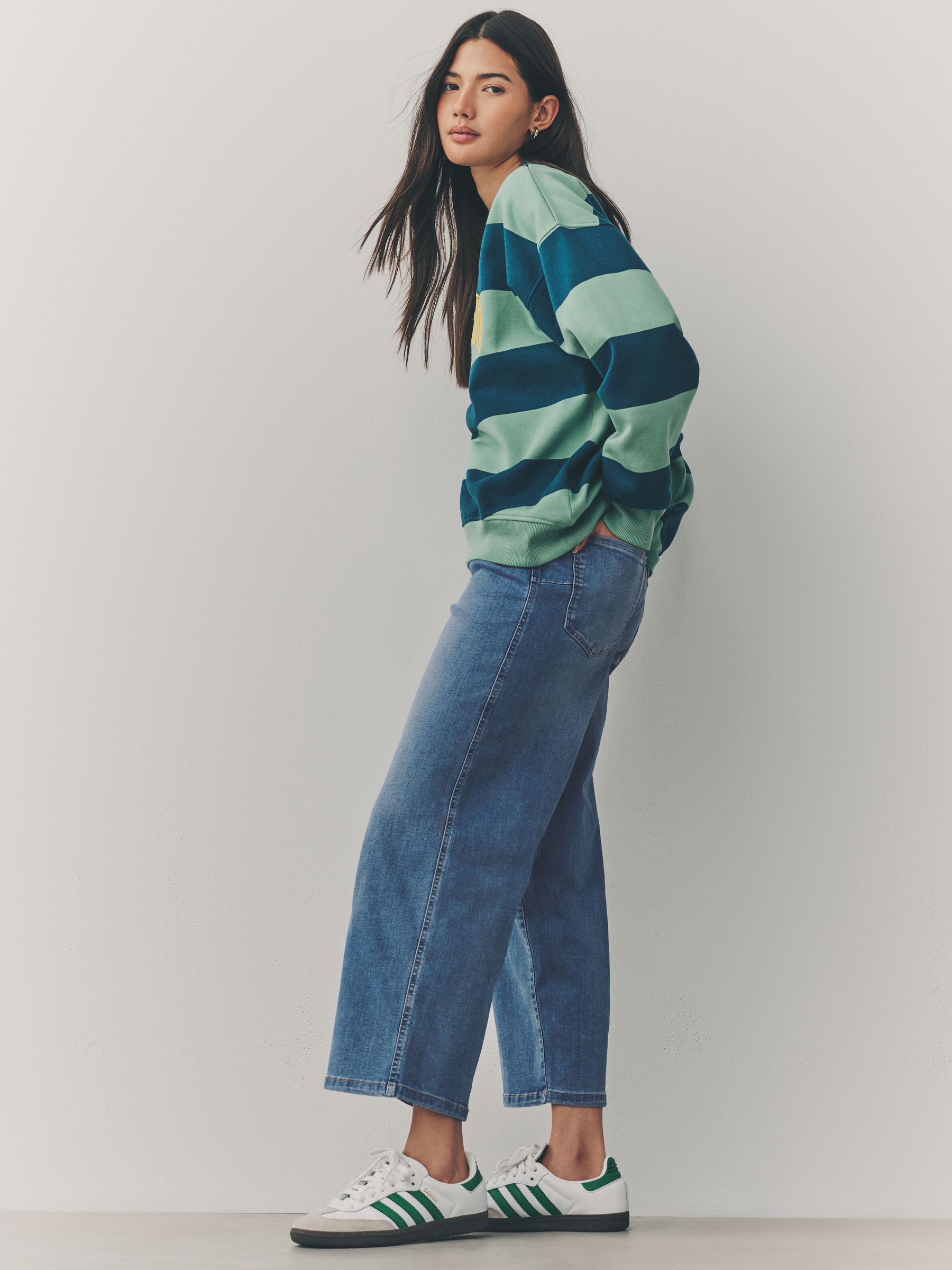 Buy Mid Blue Wide Crop Lift Slim And Shape Jeans from the Next UK ...