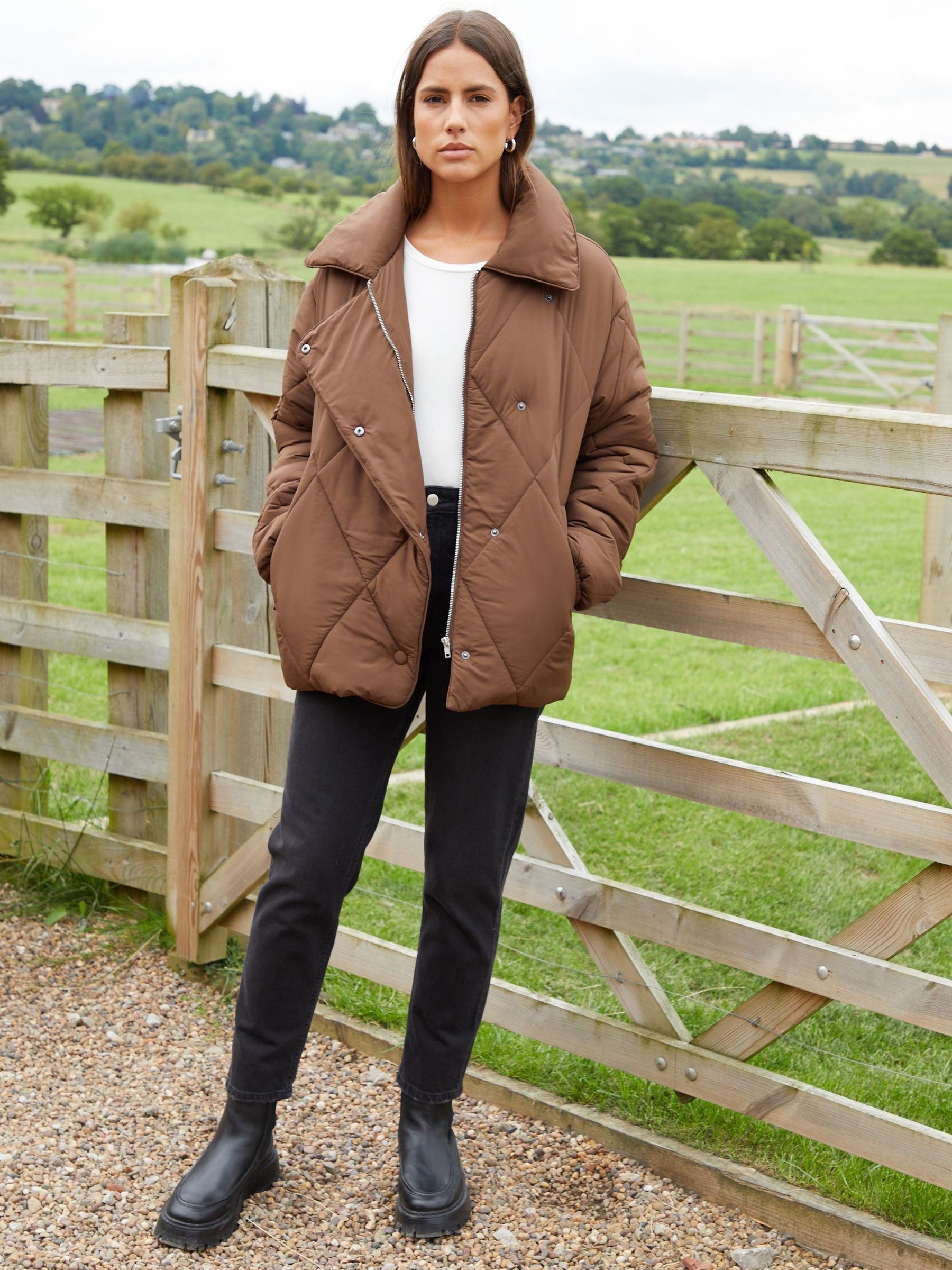 Buy Threadbare Brown Collared Diamond Quilted Short Jacket from the ...
