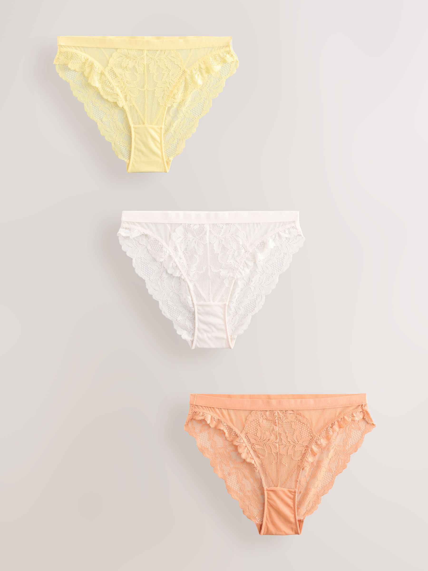 Buy Lemon Yellow/Orange/Cream Lace Knickers 3 Pack from the Next UK ...