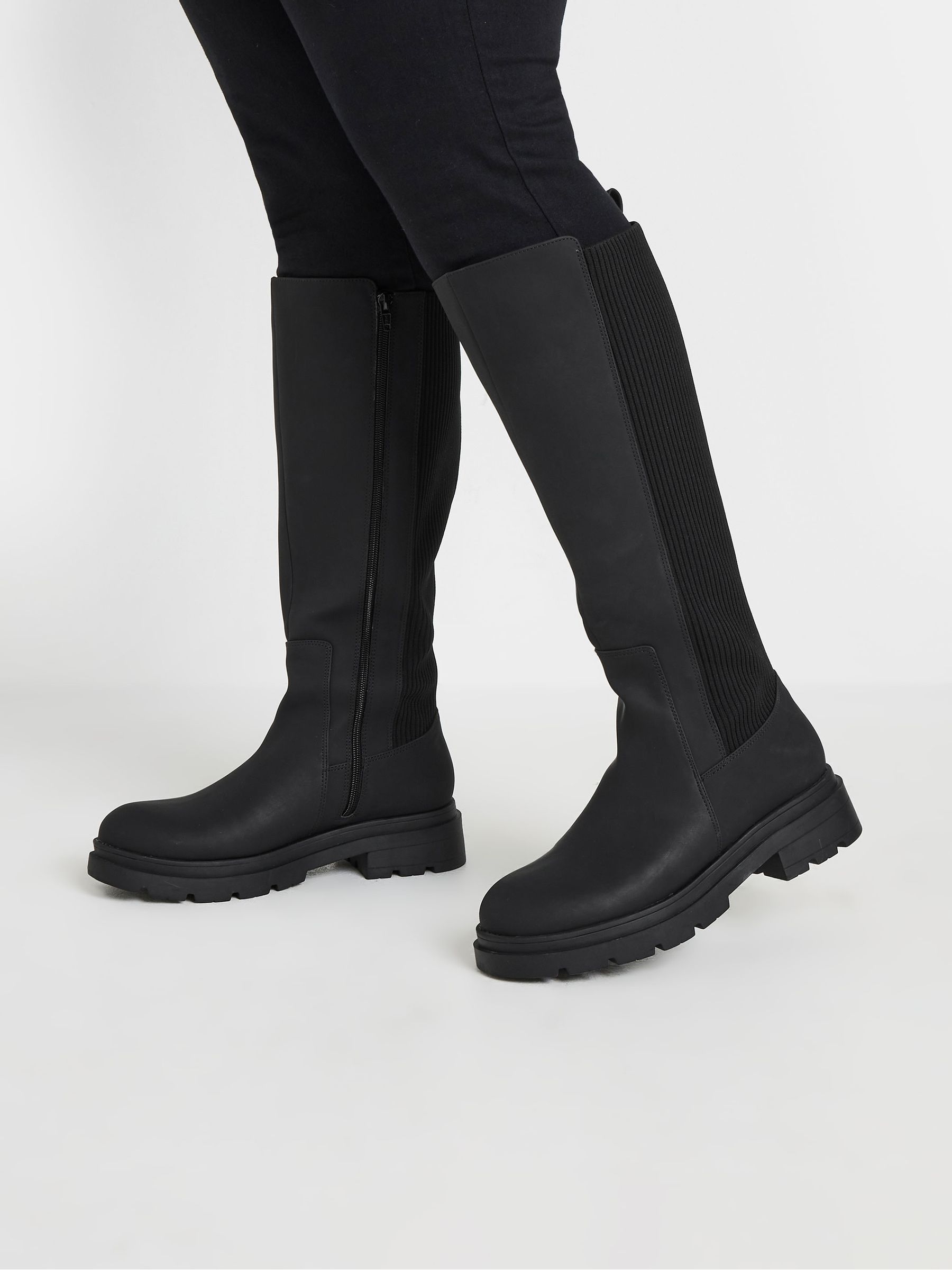 Buy Yours Curve Black Extra Wide Fit Extra Wide Fit Sock Panel Knee ...