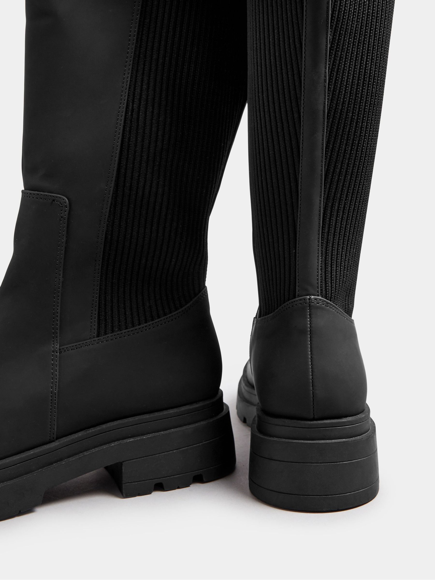 Buy Yours Curve Black Extra Wide Fit Extra Wide Fit Sock Panel Knee ...