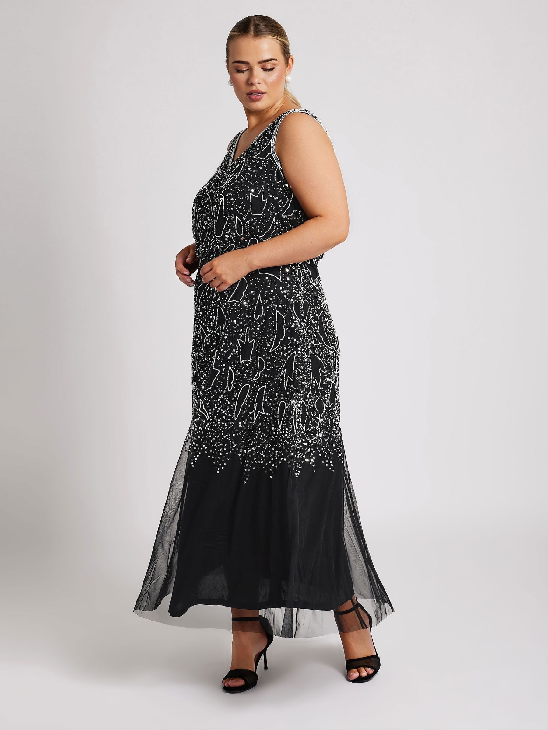 Buy Yours Curve Black Luxe Abstract Embellished Maxi Dress from the ...