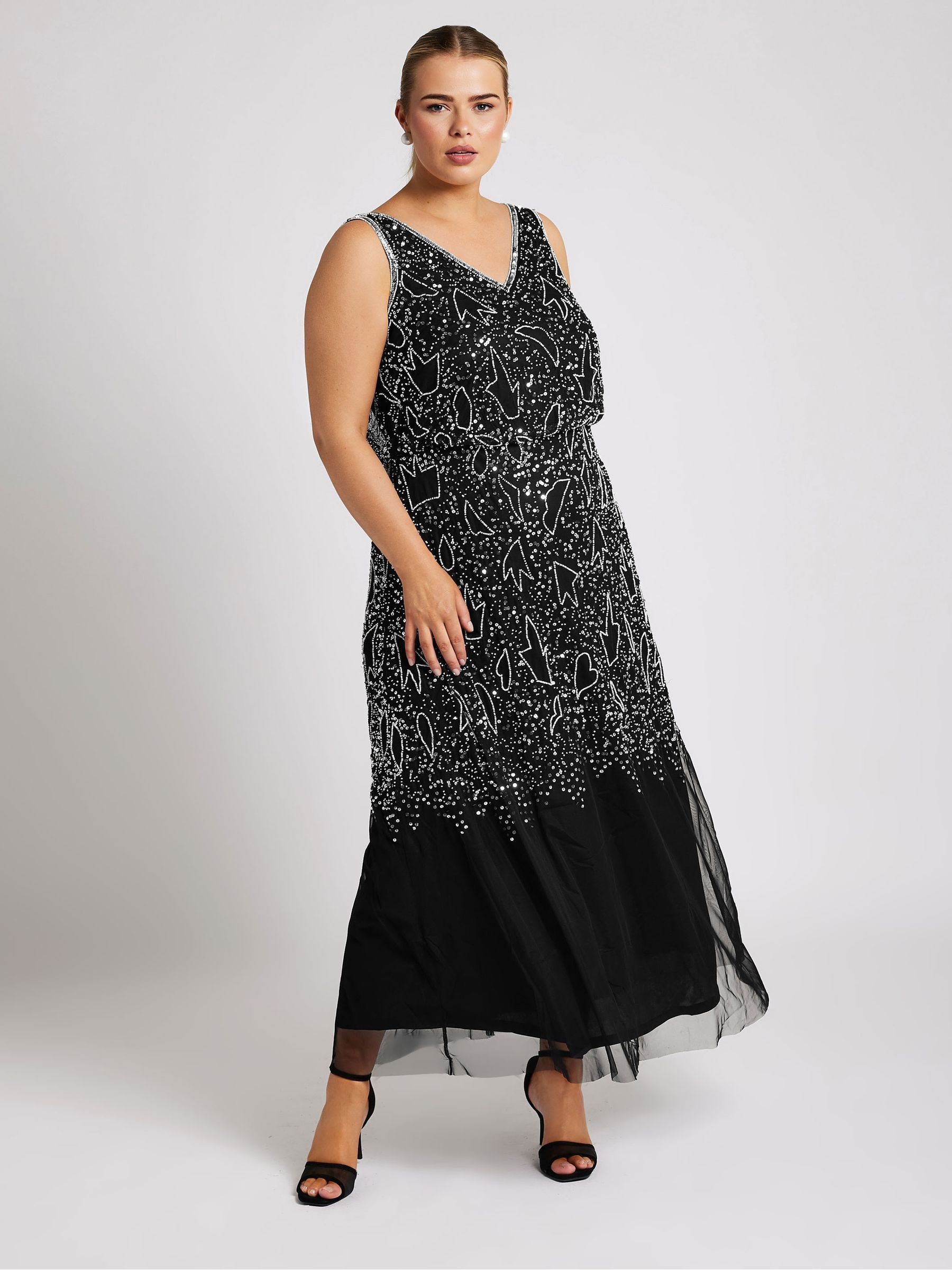 Buy Yours Curve Black Luxe Abstract Embellished Maxi Dress from the ...