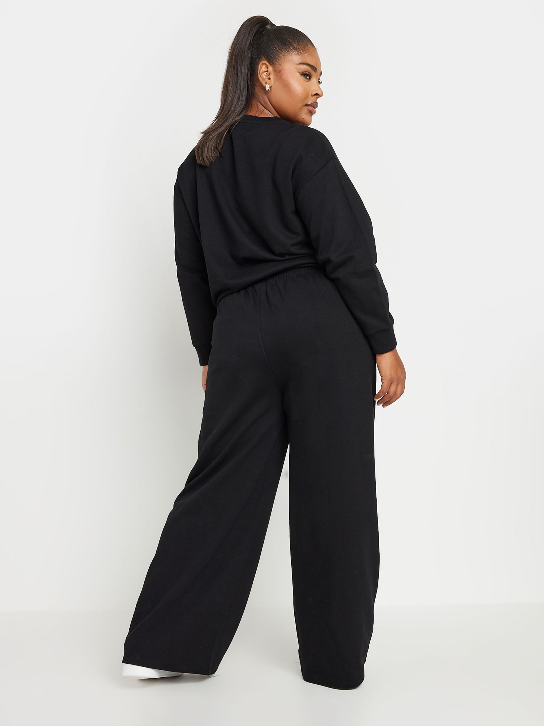 Buy Yours Curve Black Crewneck Sweatshirt With Wide Leg Joggers Set ...
