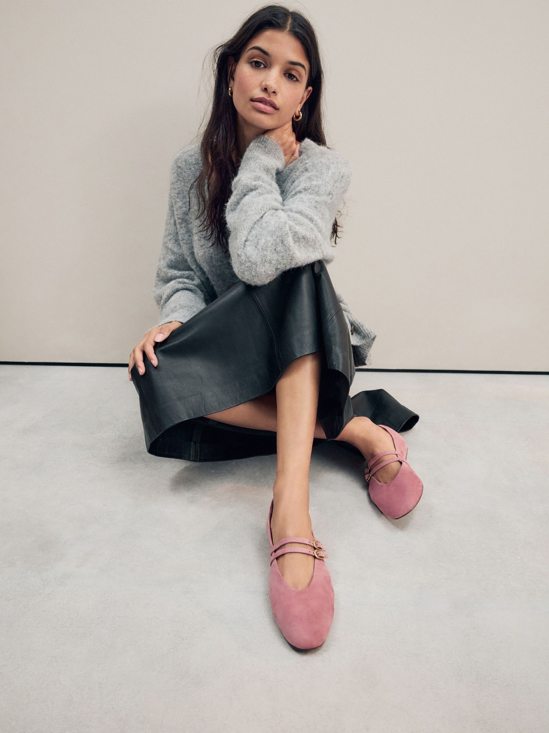 Buy Pink Suede Standard Fit Leather Round Toe Mary Jane Shoes from Next ...