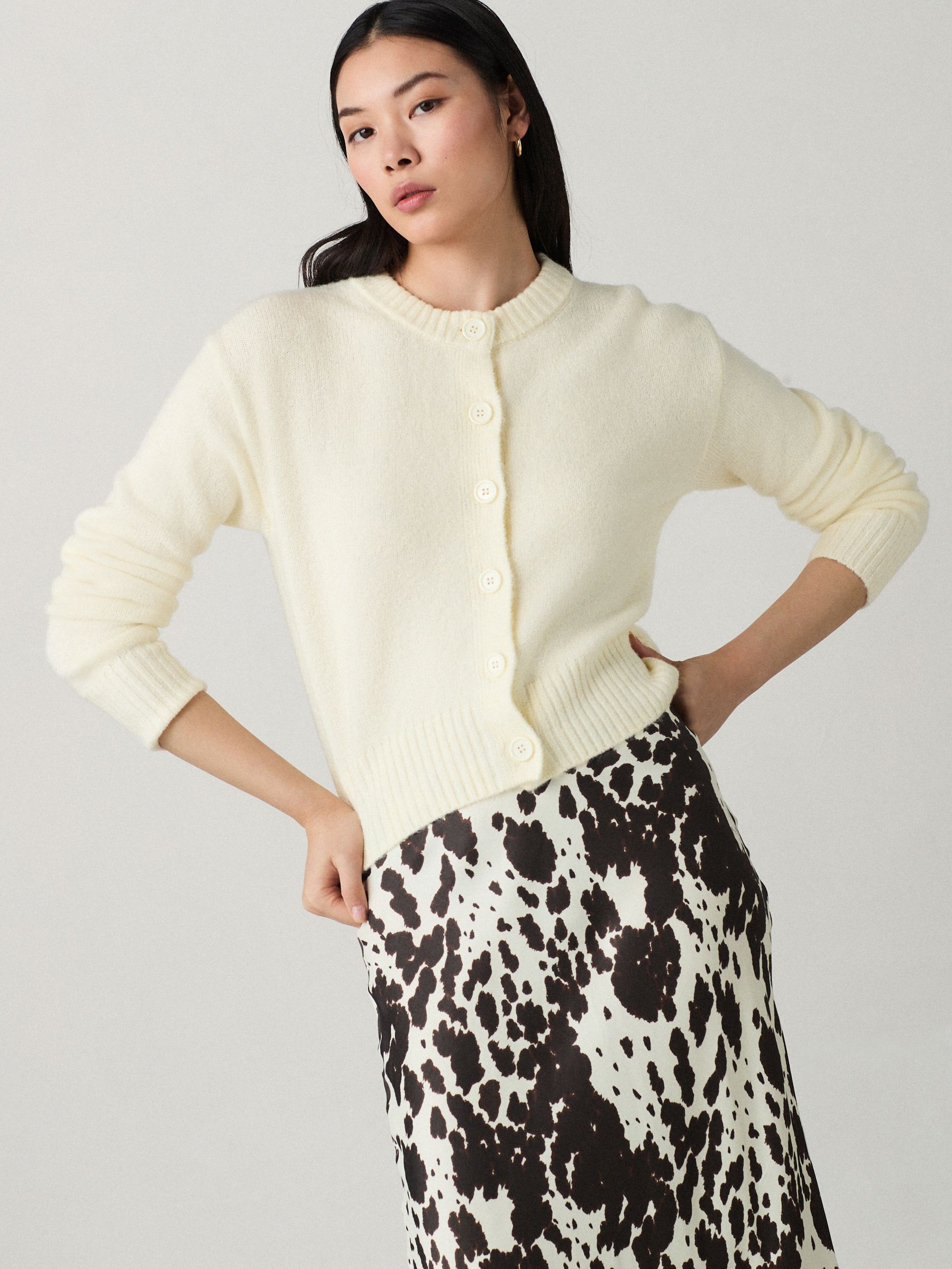 Buy White/Ecru Crew Neck Knitted Cardigan from the Next UK online shop