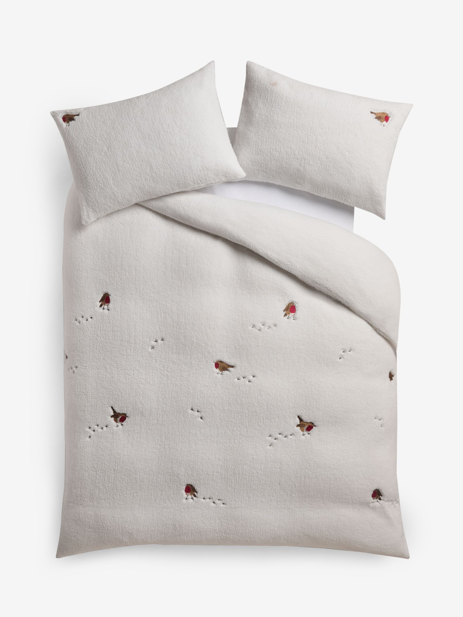 Buy White Christmas Robin Fleece Duvet Cover and Pillowcase Set from ...