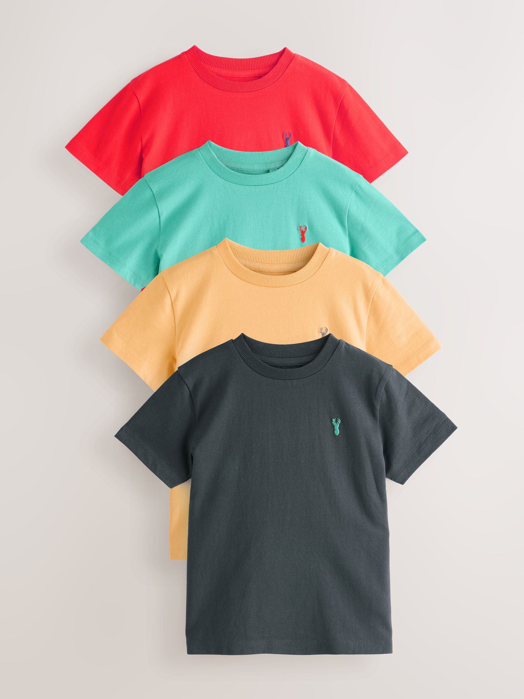 Buy Red/Blue/Yellow/Charcoal Short Sleeve Stag Embroidered T-Shirts 4 ...