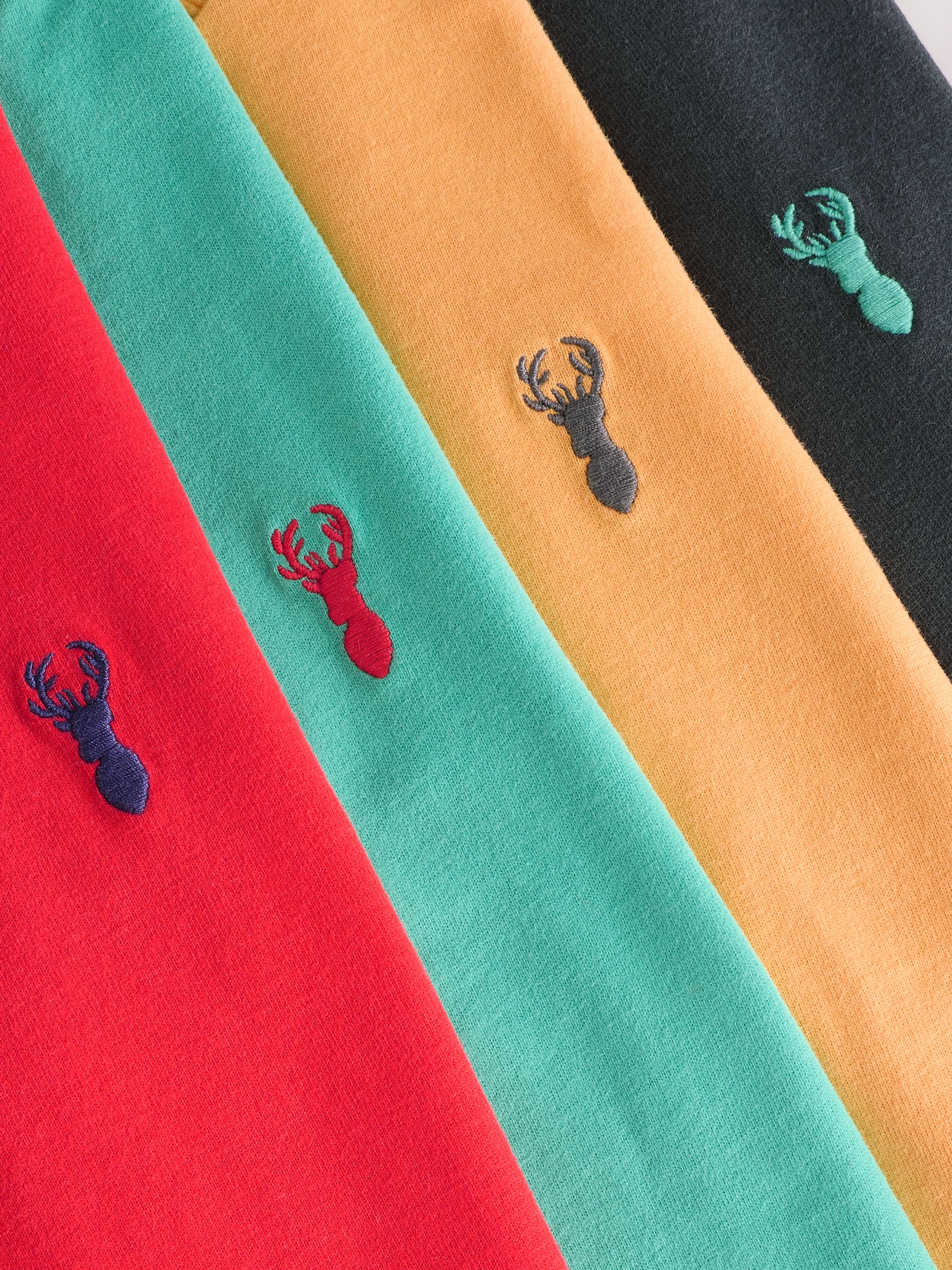 Buy Red/Blue/Yellow/Charcoal Short Sleeve Stag Embroidered T-Shirts 4 ...