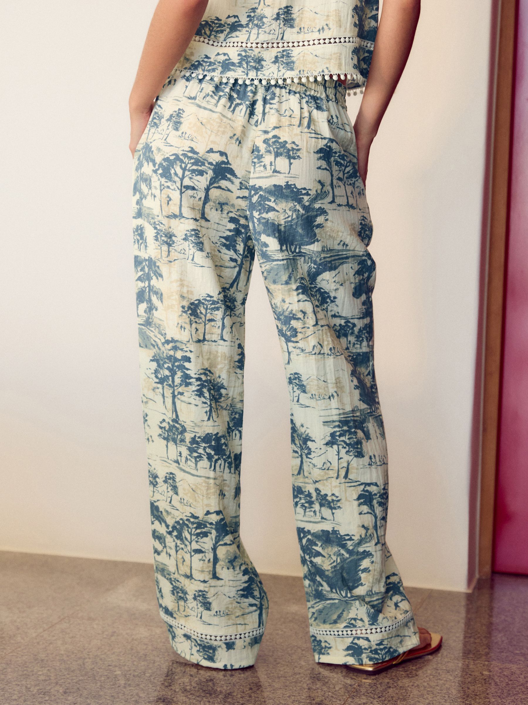 Buy Palm Print Wide Leg Elasticed Waist Trousers from the Next UK ...