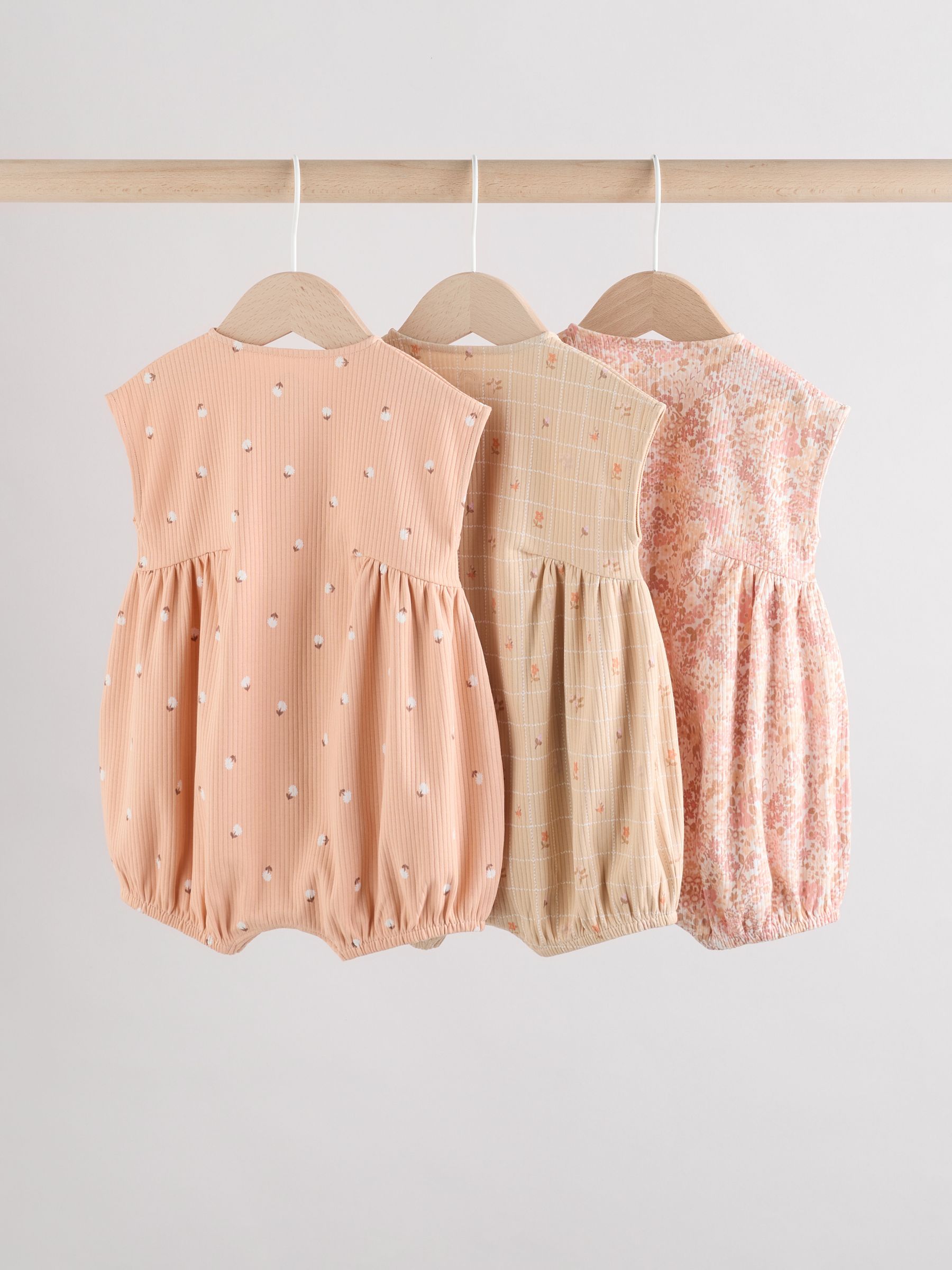 Buy Caramel And Ecru Floral Button Through 3 Pack Baby Rompers from the ...