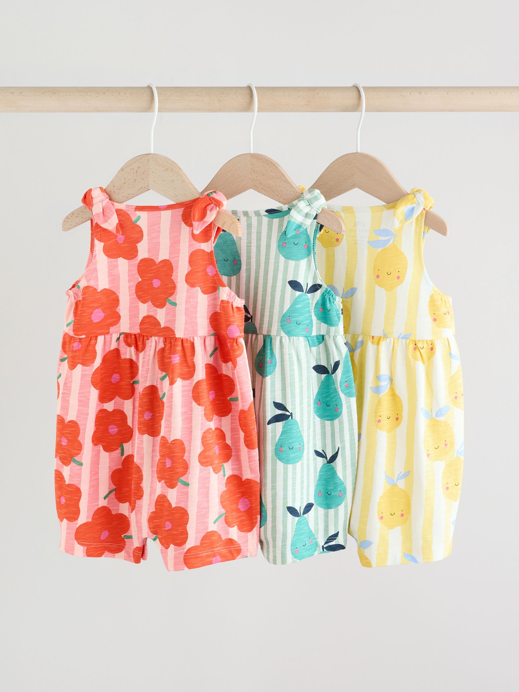 Buy Multicolour Fruit Printed 100% Cotton Baby Jersey Rompers 3 Pack ...