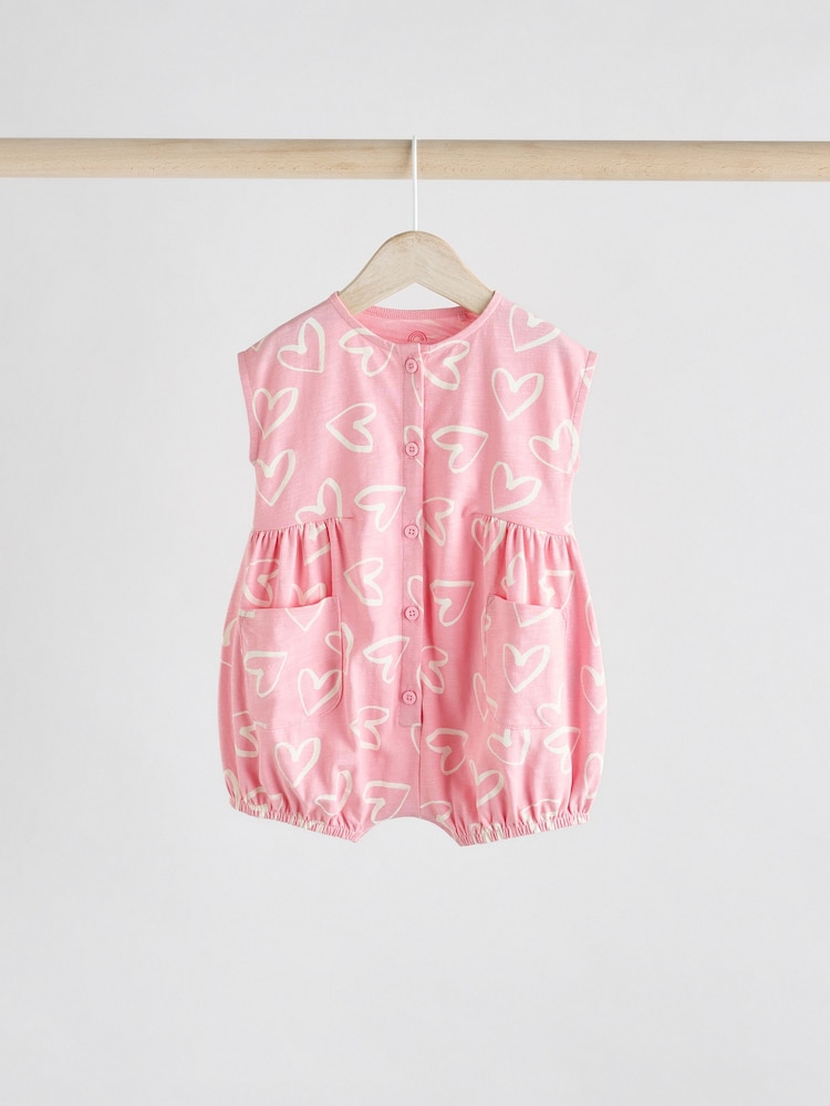 Buy Pink/White Printed Button Through 3 Pack Baby Rompers from Next ...