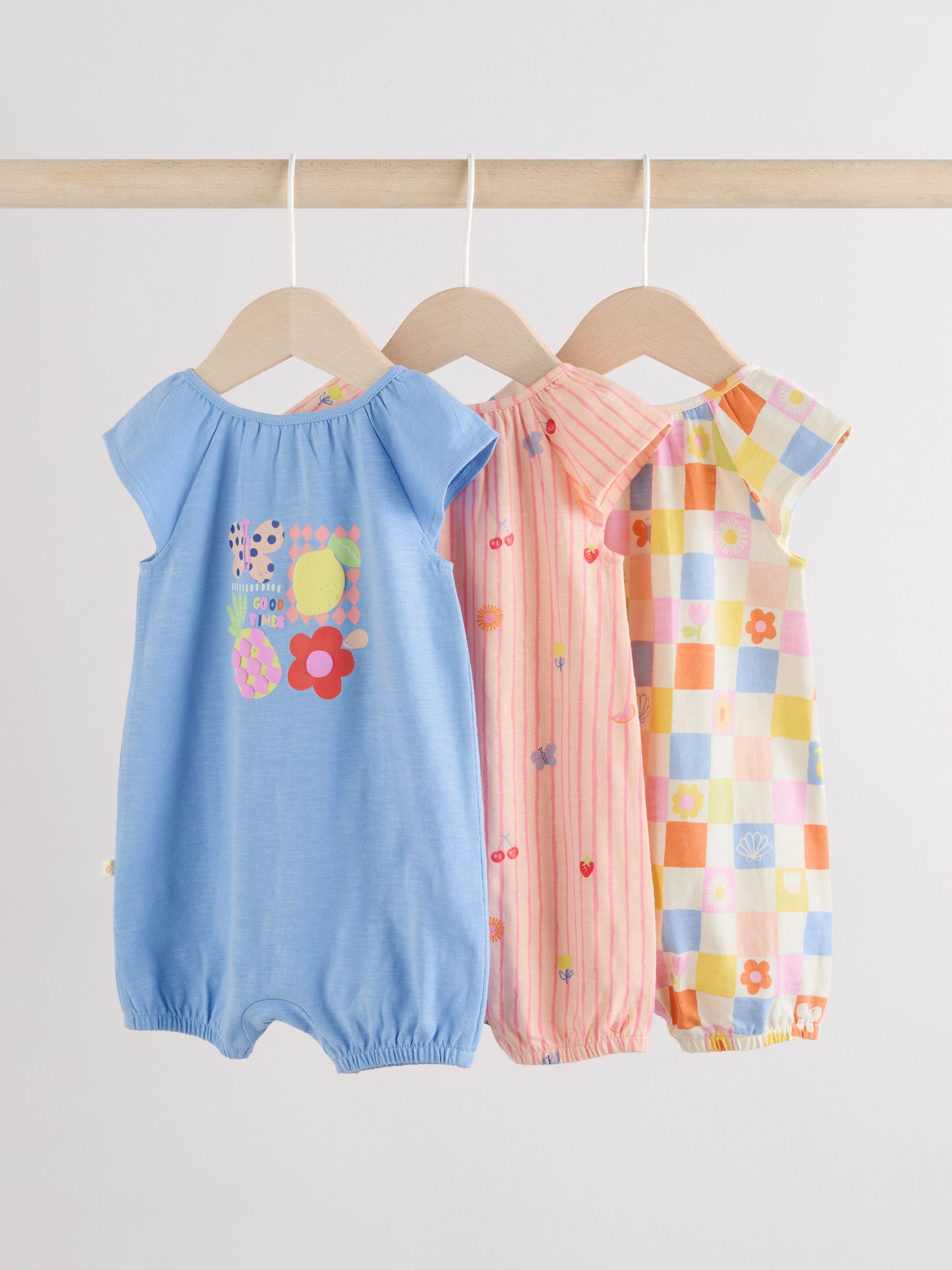 Buy Bright Multi Colour Printed Embroidered Baby 3 Pack Rompers from ...