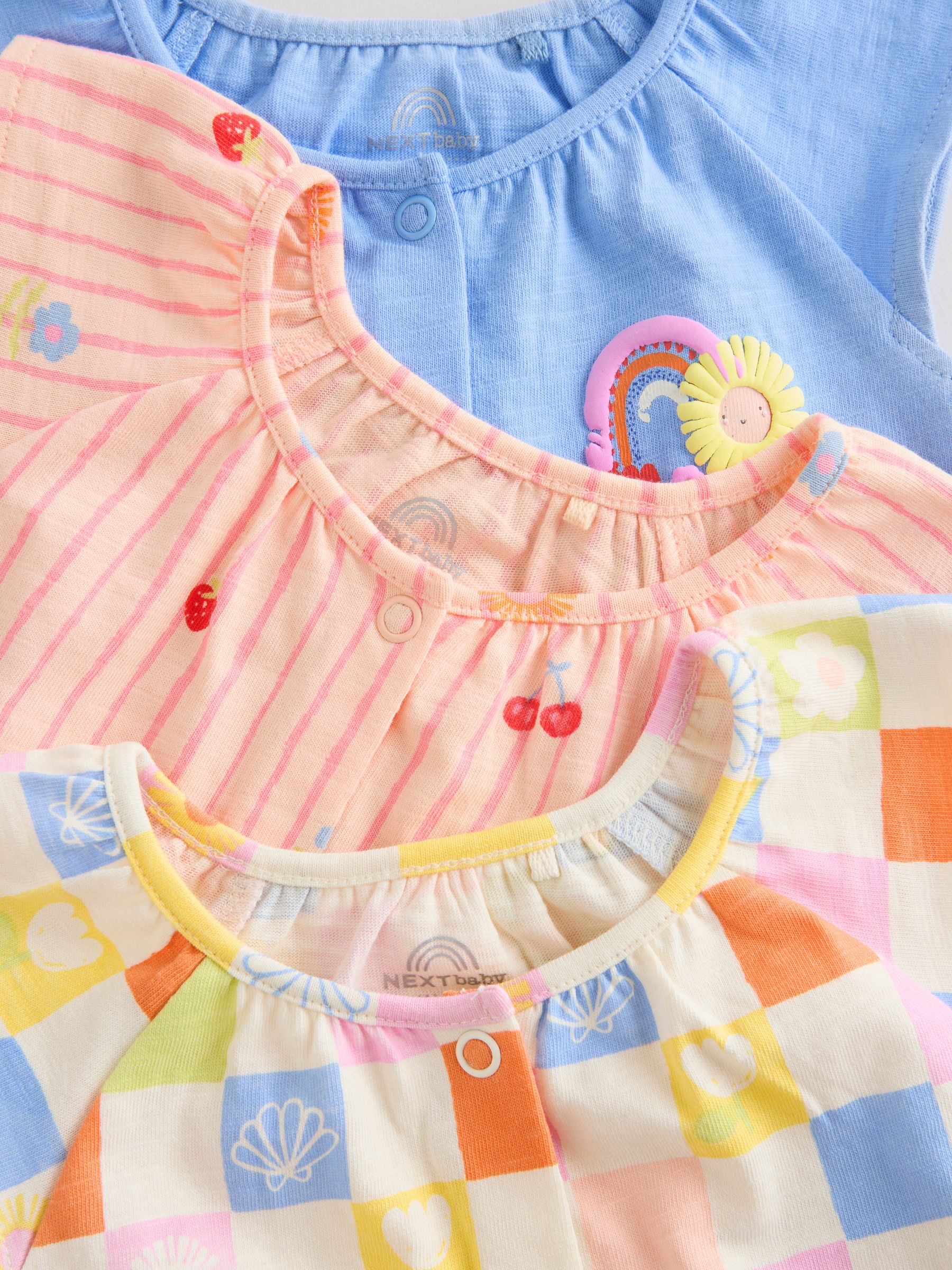 Buy Bright Multi Colour Printed Embroidered Baby 3 Pack Rompers from ...