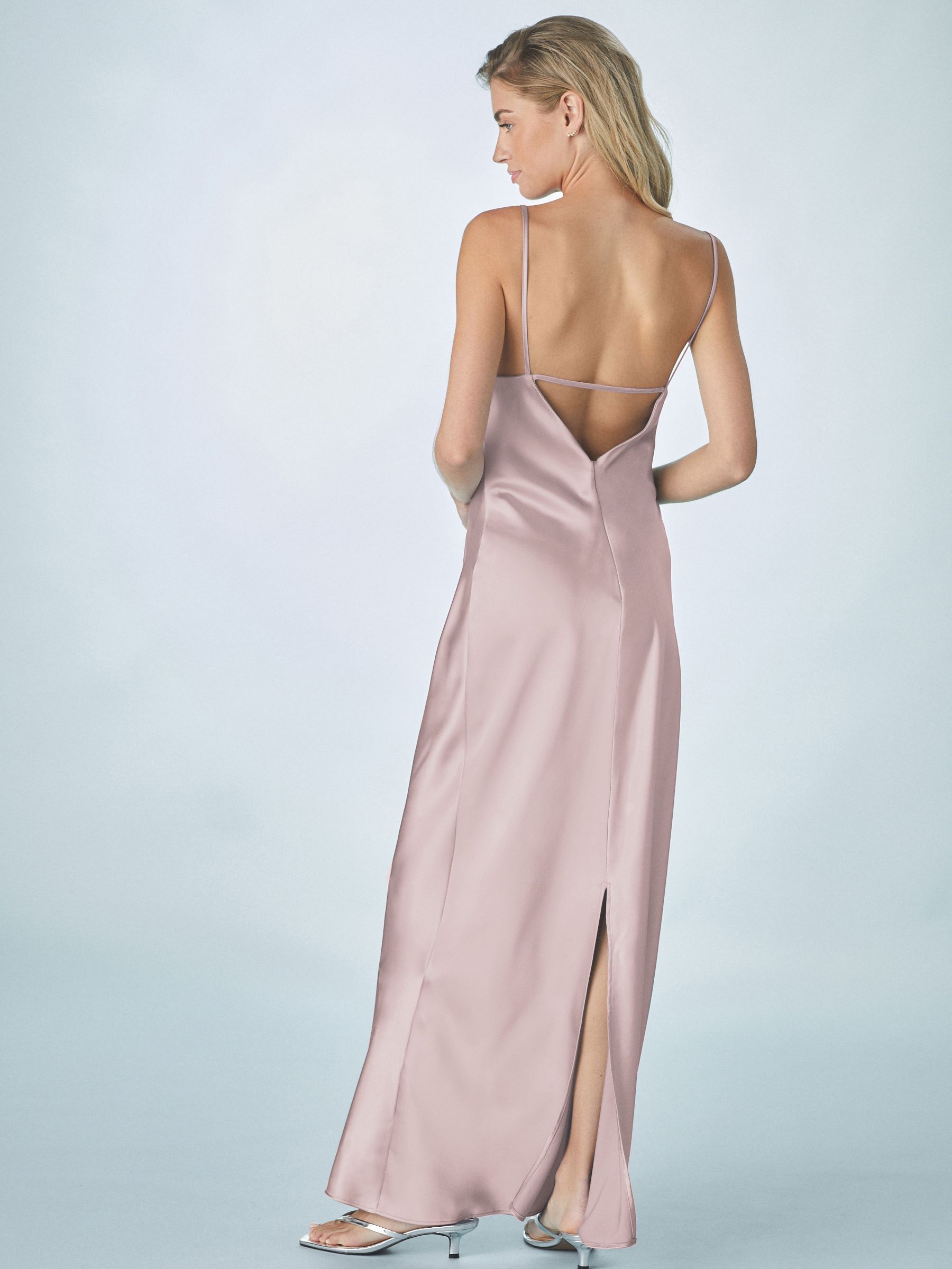 Buy Dusky Pink Satin Cowl Neck Wedding Guest Bridesmaid Maxi Dress from ...