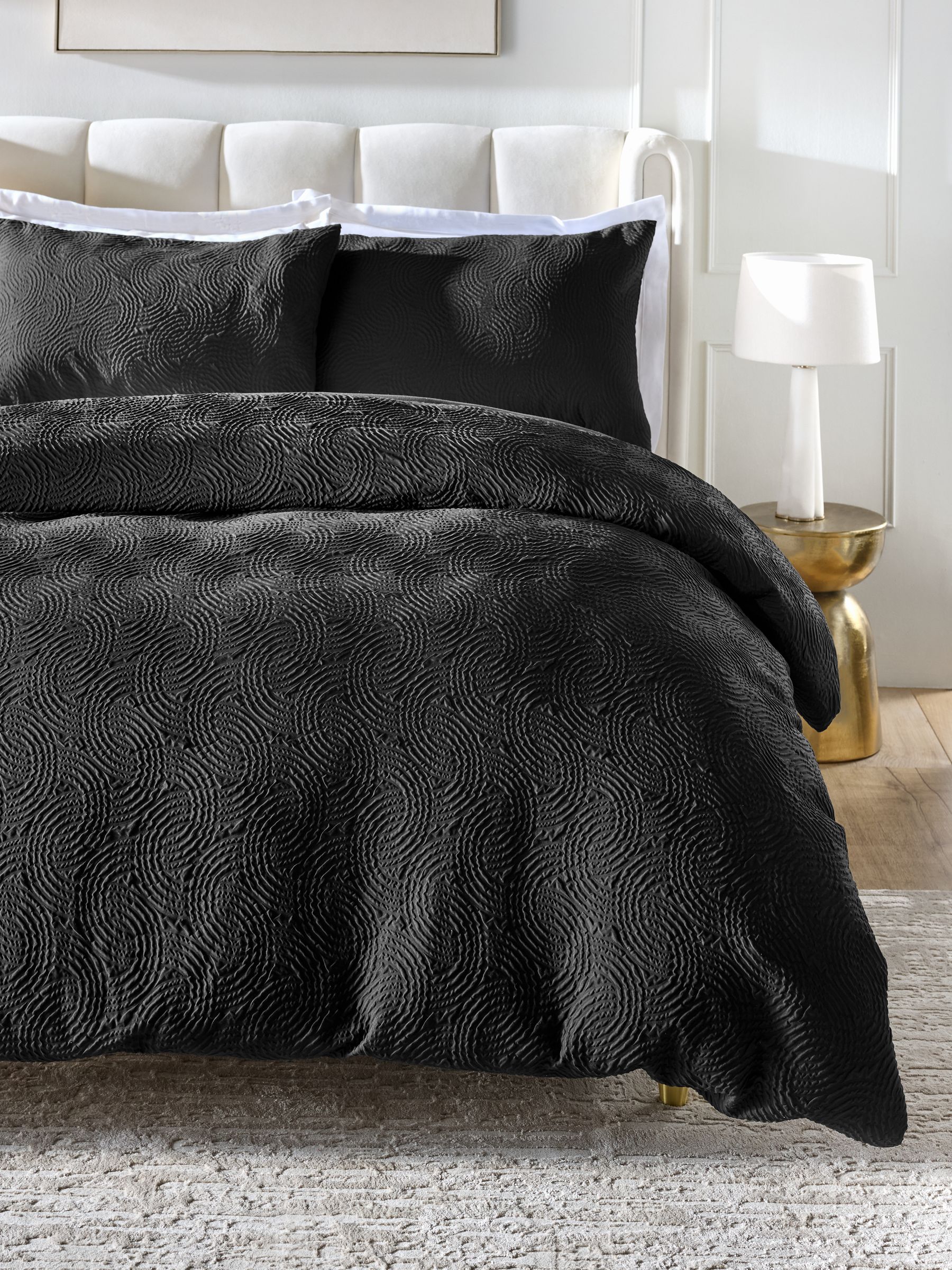 Buy Black Embossed Geometric Texture Duvet Cover and Pillowcase Set ...