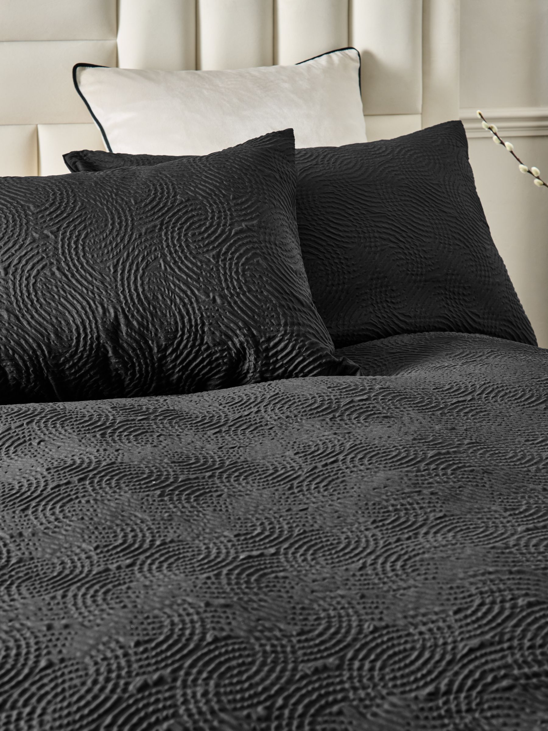 Buy Black Embossed Geometric Texture Duvet Cover and Pillowcase Set ...