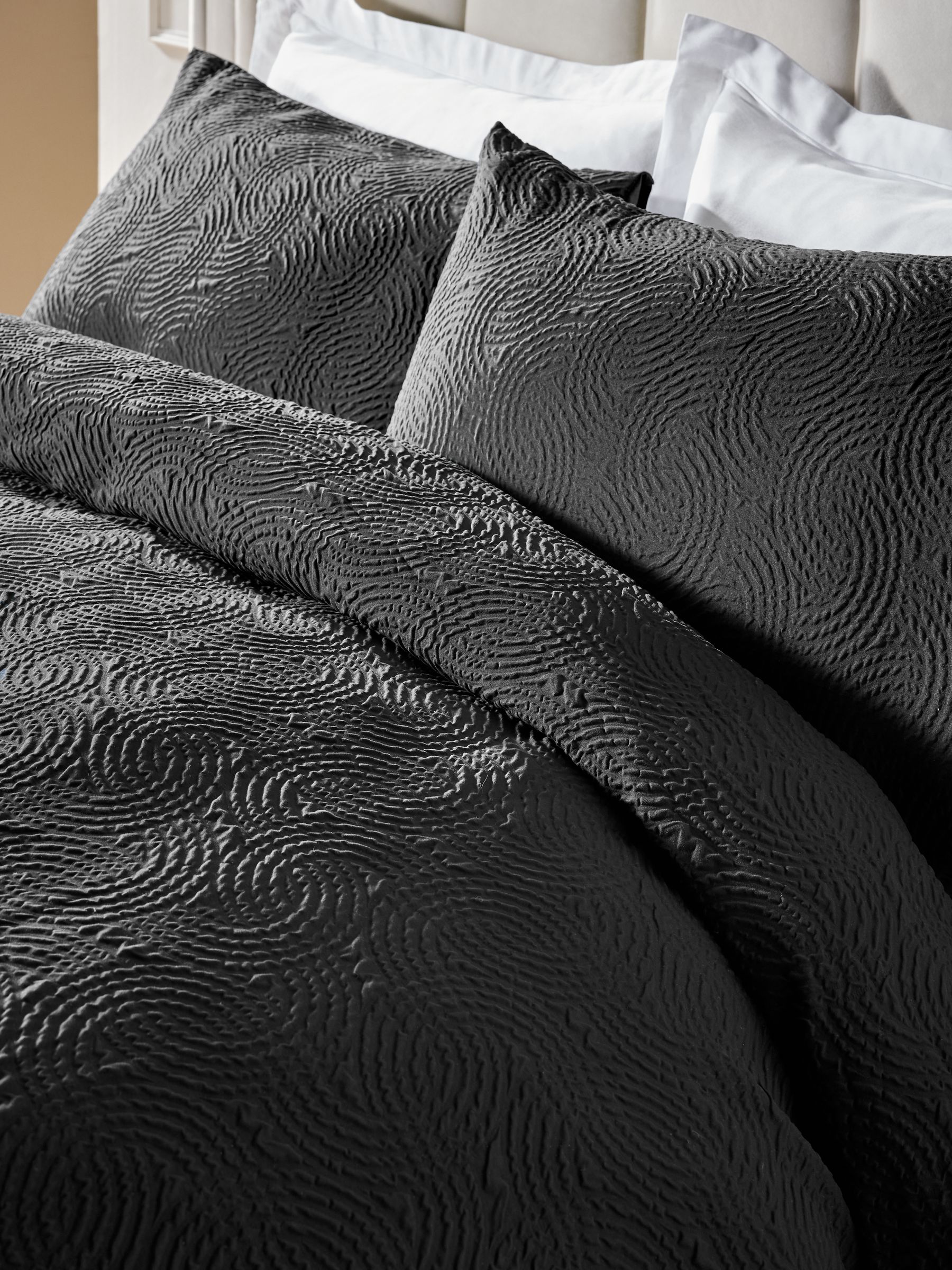Buy Black Embossed Geometric Texture Duvet Cover and Pillowcase Set ...