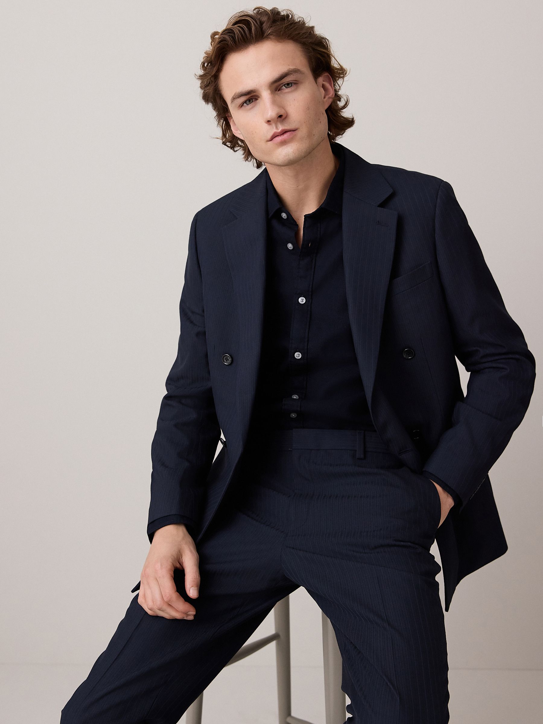 Buy Navy Blue - Double Breasted Striped Jacket from Next Japan