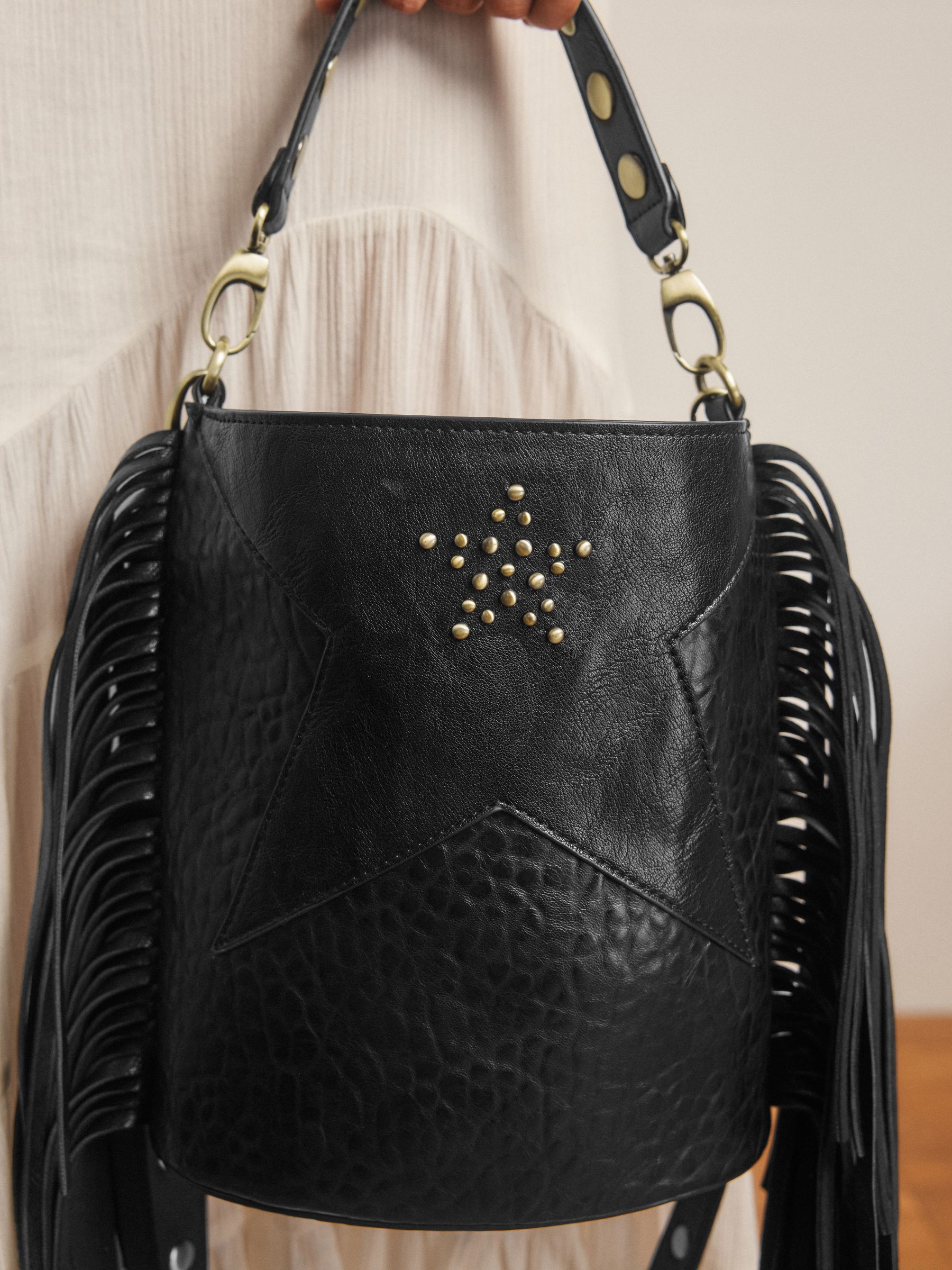 Buy Rockett St George Black Studded Star Cross-Body Bucket Bag from the ...