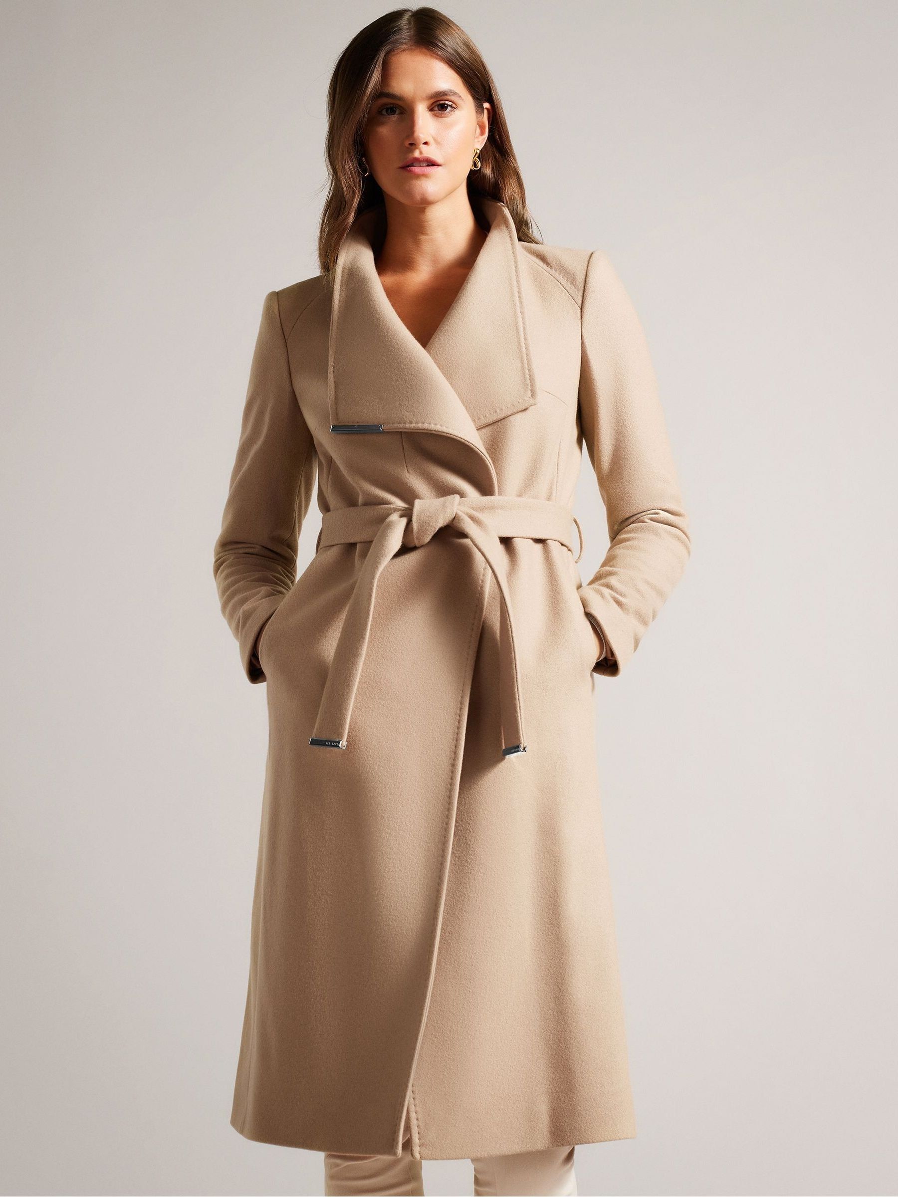 Buy Ted Baker Brown Rose Midi Length Belted Wool Wrap Coat from Next ...